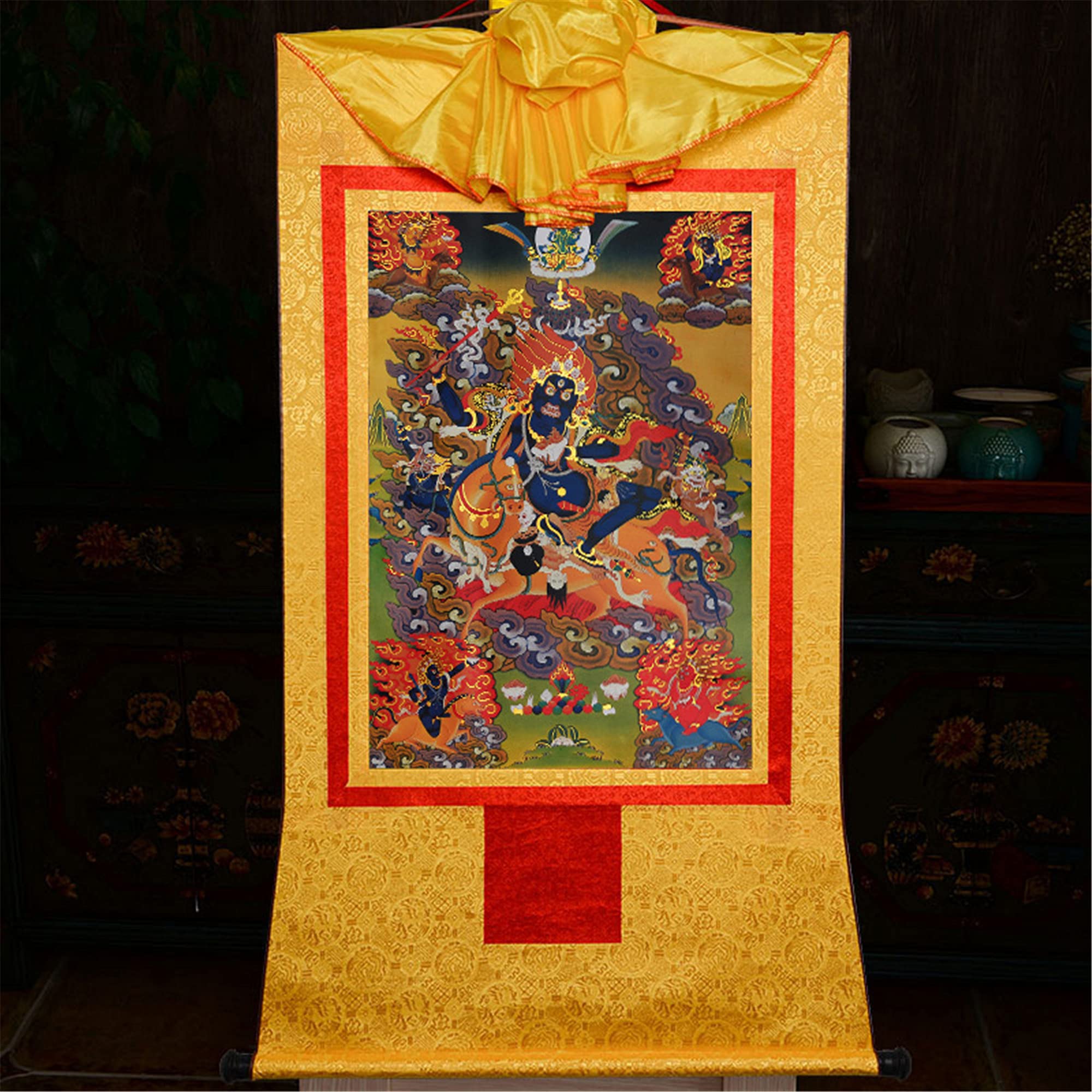 Guru Rinpoche Buddhist Thangka Wall Hanging Brocade Frame Tibetan ...