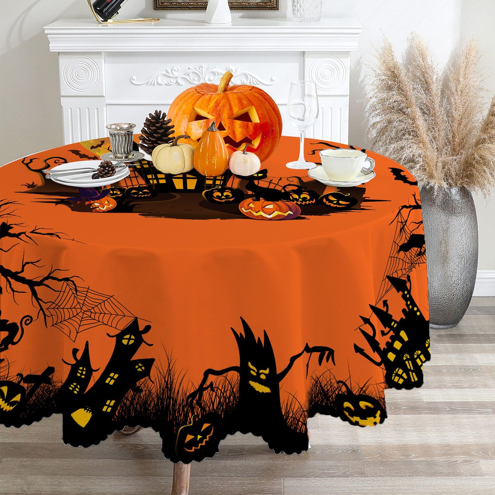 Amazon.com: cusugbaso Halloween Round Tablecloth 70 inches - Spider Web ...