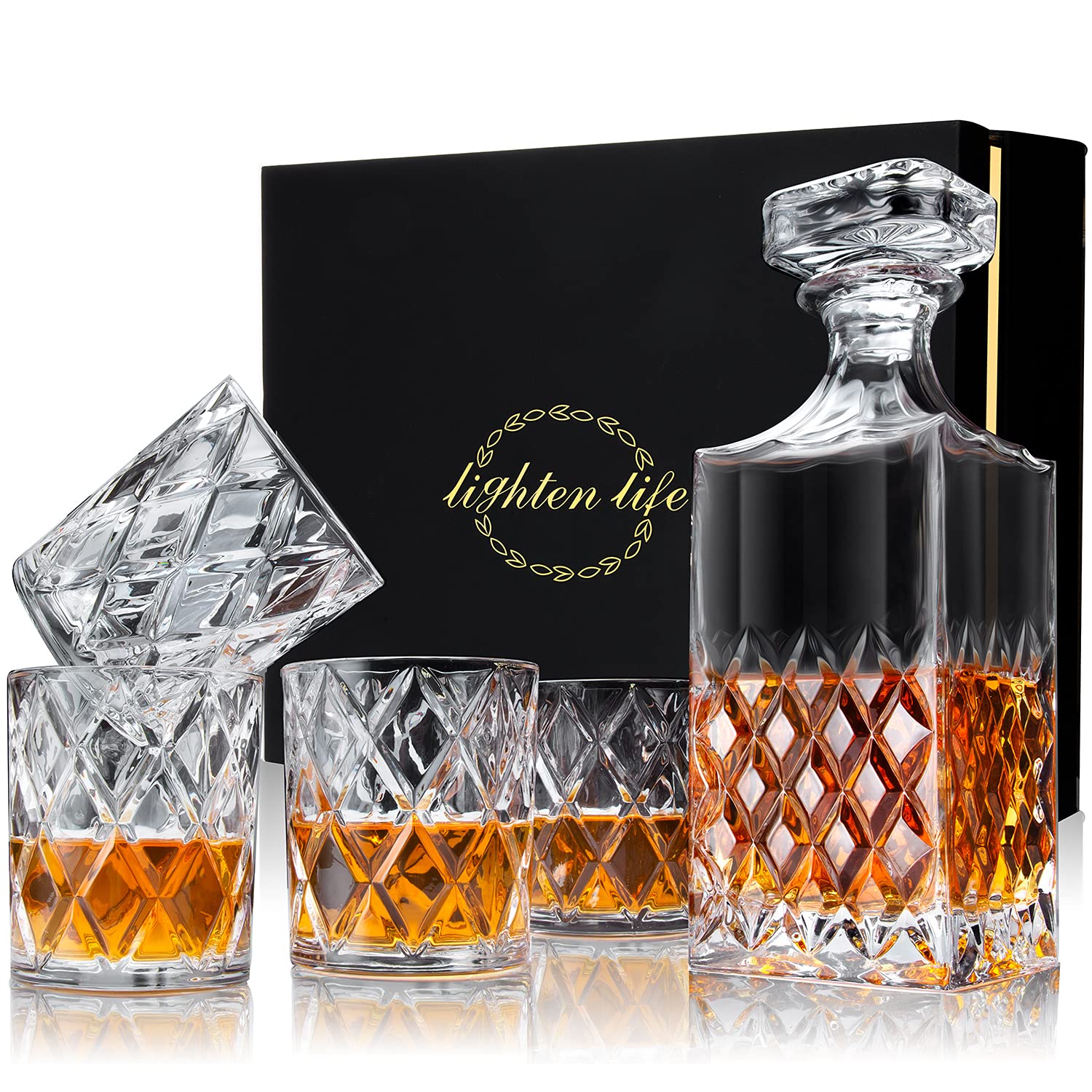 Lighten Life Whiskey Decanter Set,Italian Style Decanter Set with 4 ...