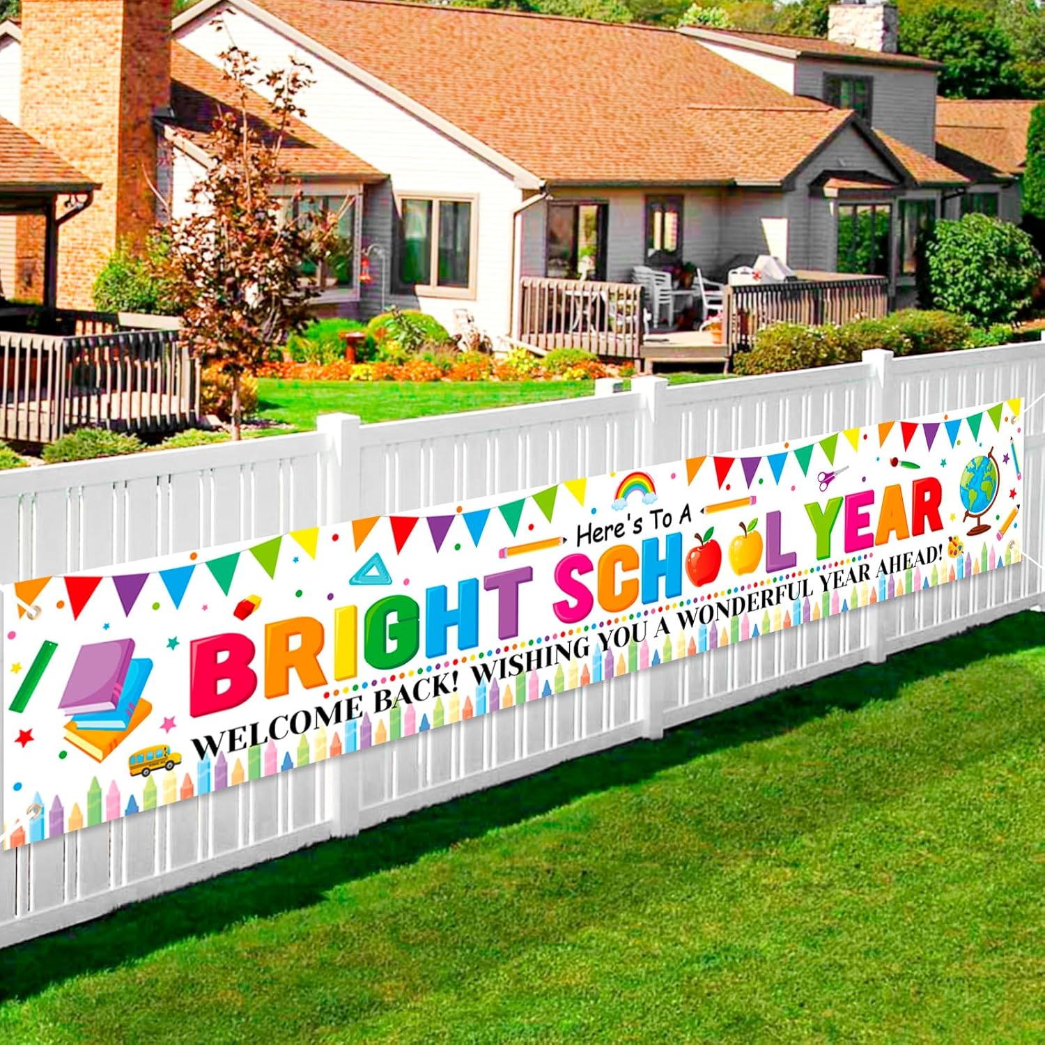 Amazon.com: HOWAF Here's to a Bright School Year Yard Sign Banner,Back ...