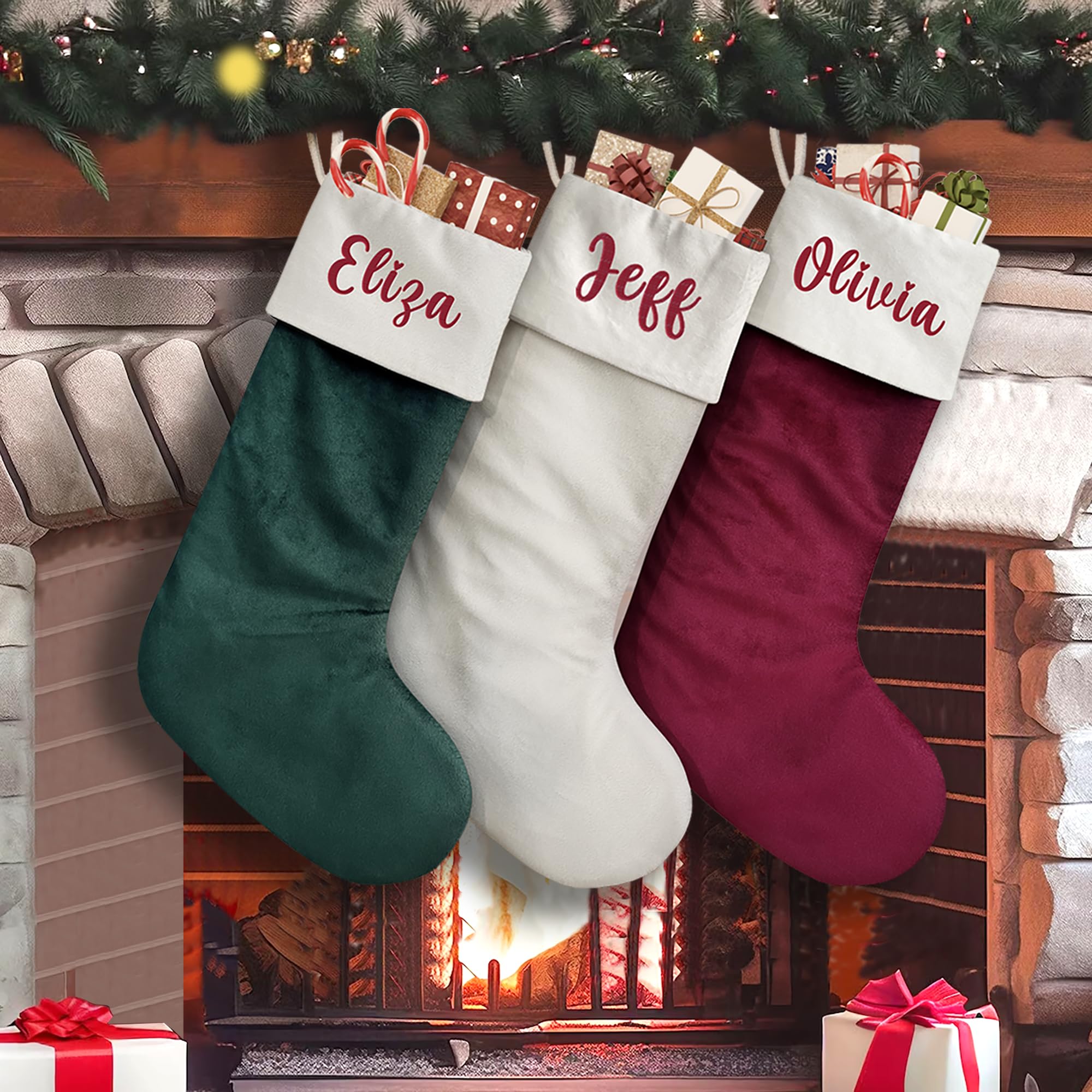 Amazon.com: SOUL MAMA Christmas Stocking and Decorative Wood Serving ...