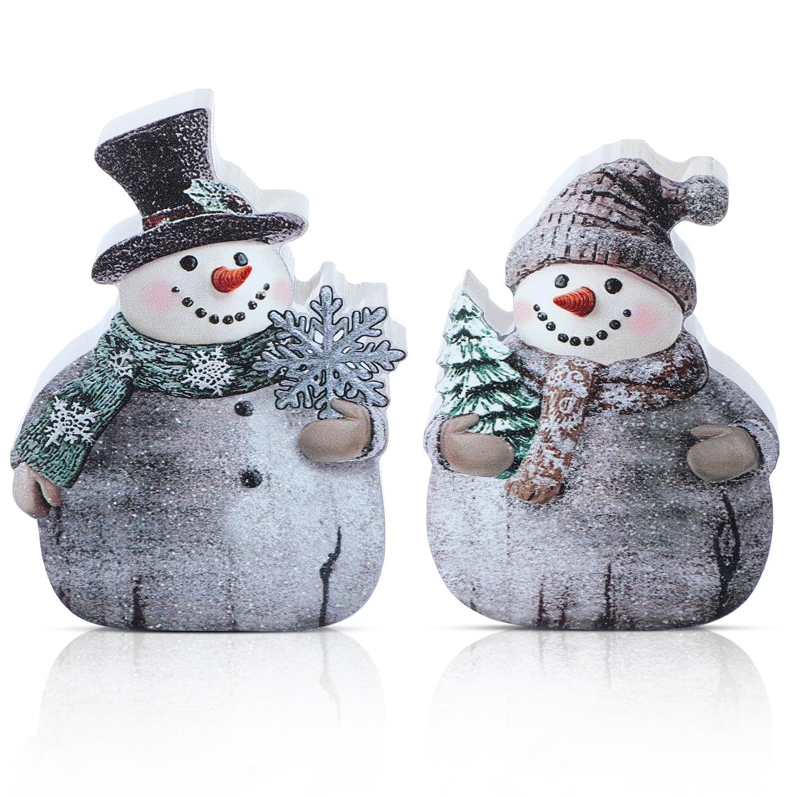 Amazon.com: Menkxi 2 Pcs Christmas Snowman Figurines Snowy Glitter Snow ...