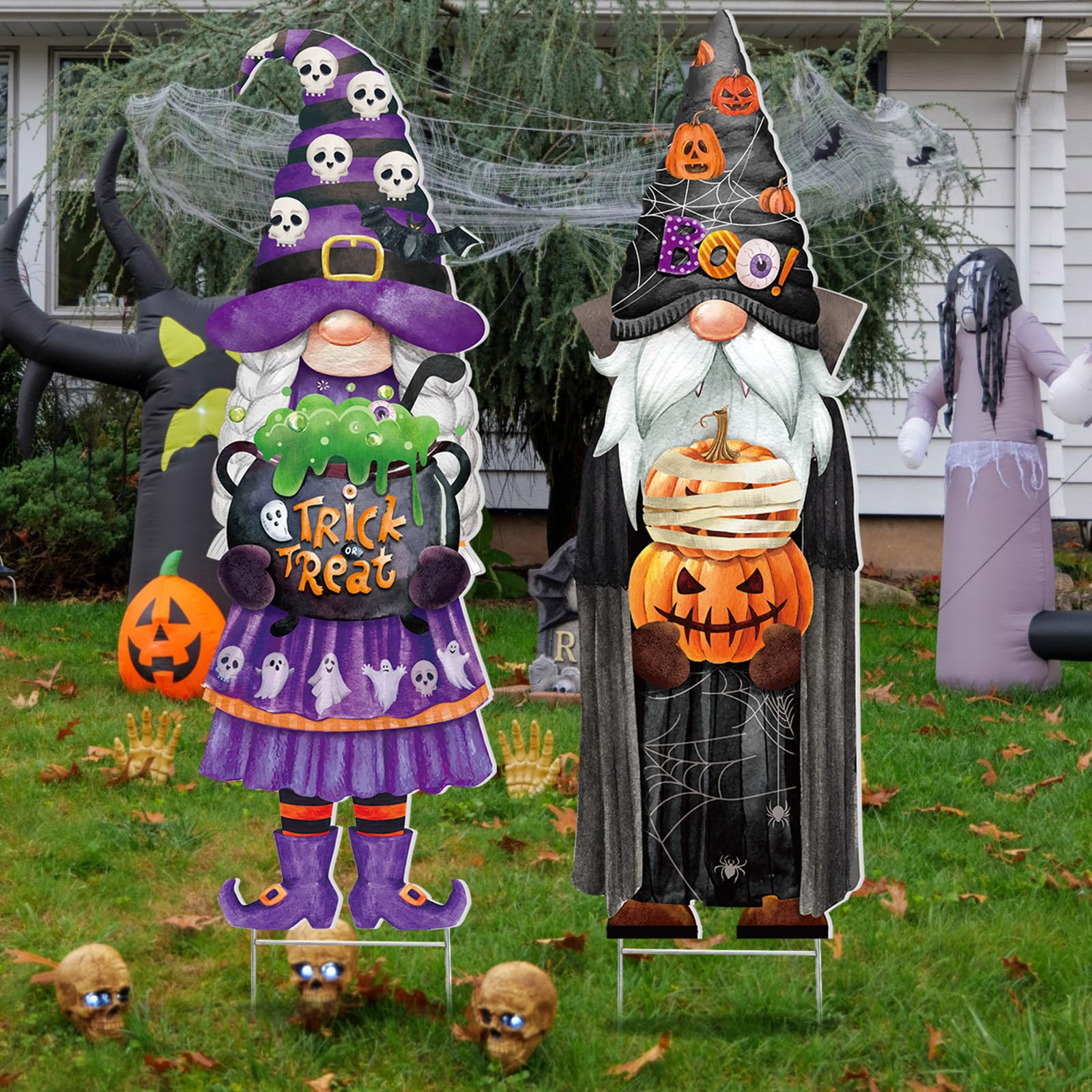Amazon.com: Geetery 2 Pcs Halloween Yard Sign Halloween Gnomes ...