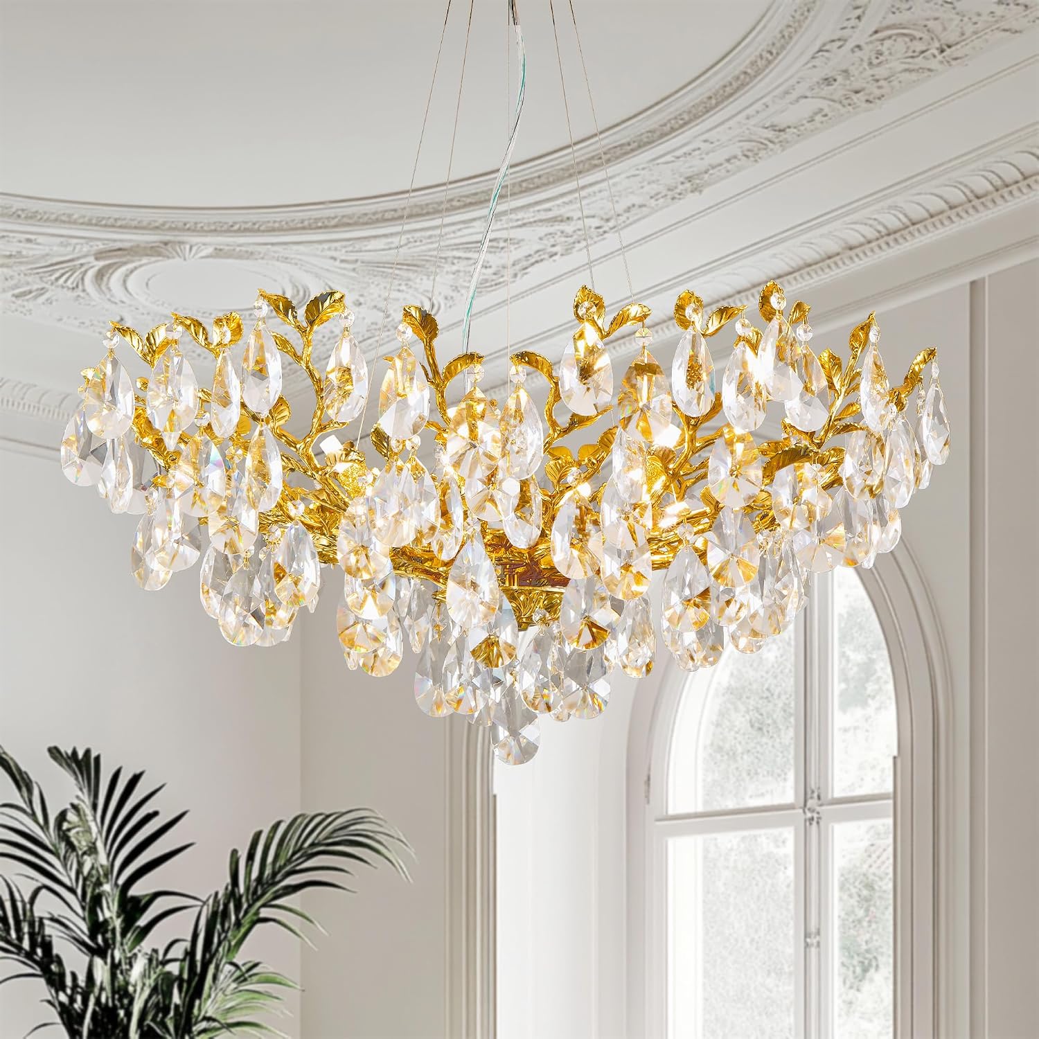 YIOSI Modern Crystal Chandelier,Gold Ceiling Pendant Flower Hanging ...