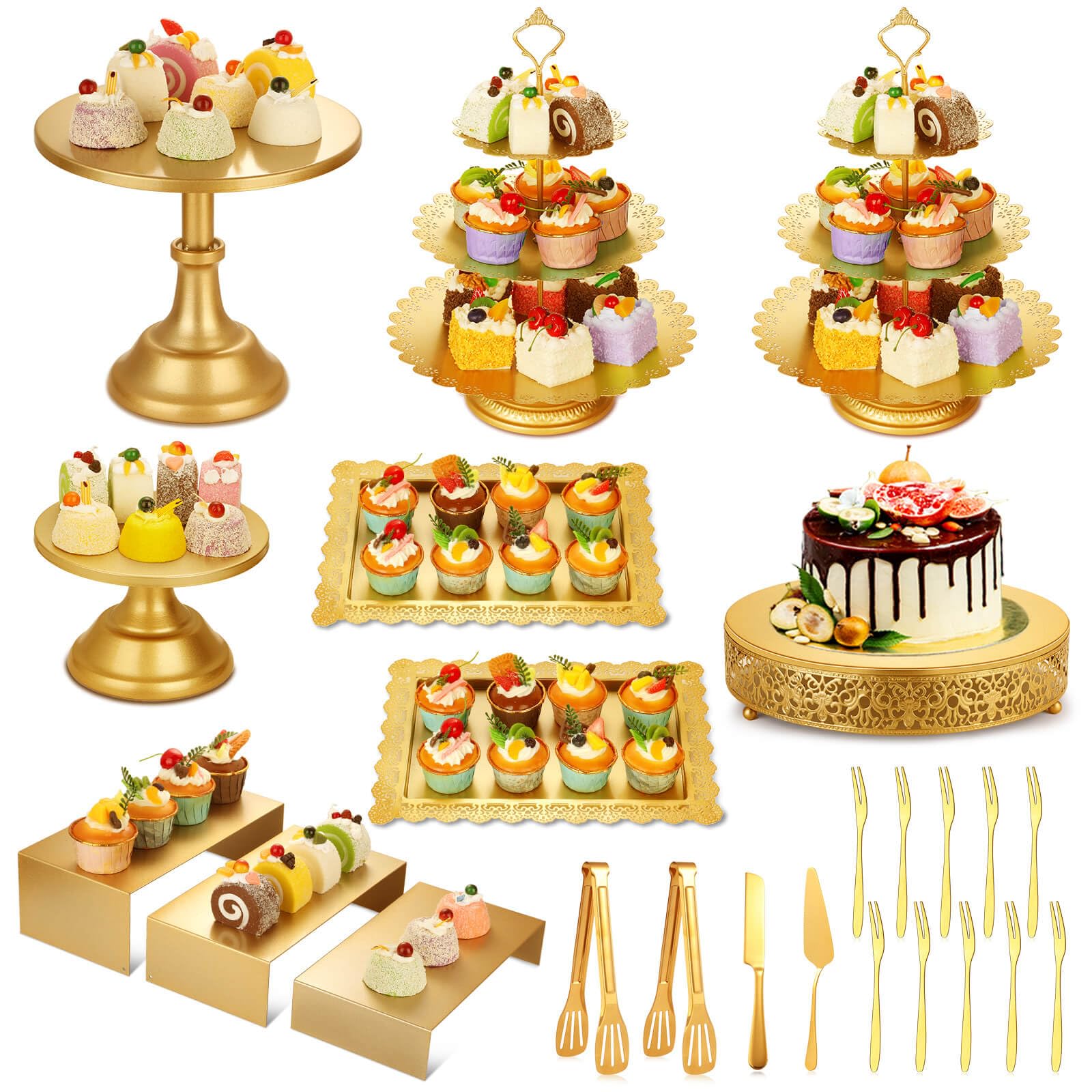 Amazon.com: Audab Metal Gold Dessert Table Display Set Including Cake ...