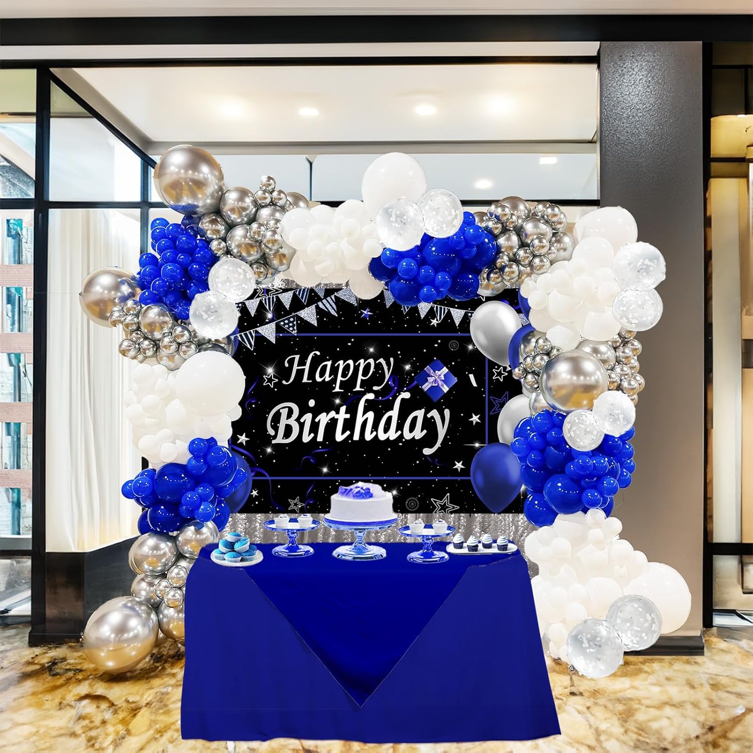 Amazon.com: YEEWAKA Blue white silver balloon Garland arch Arch Kit 132 PCS with mylar star ...