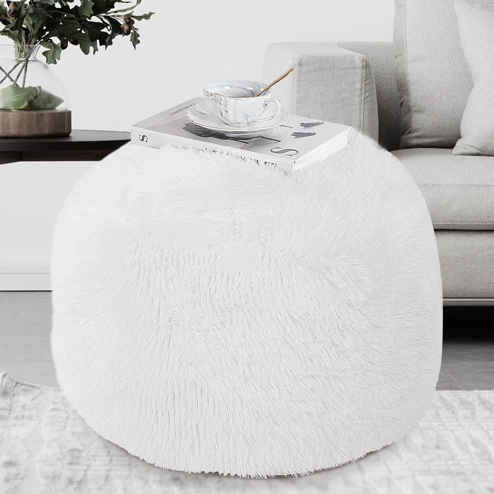 Amazon.com: ROYALAY Round Stuffed Pouf Ottoman, Long Plush Faux Fur ...