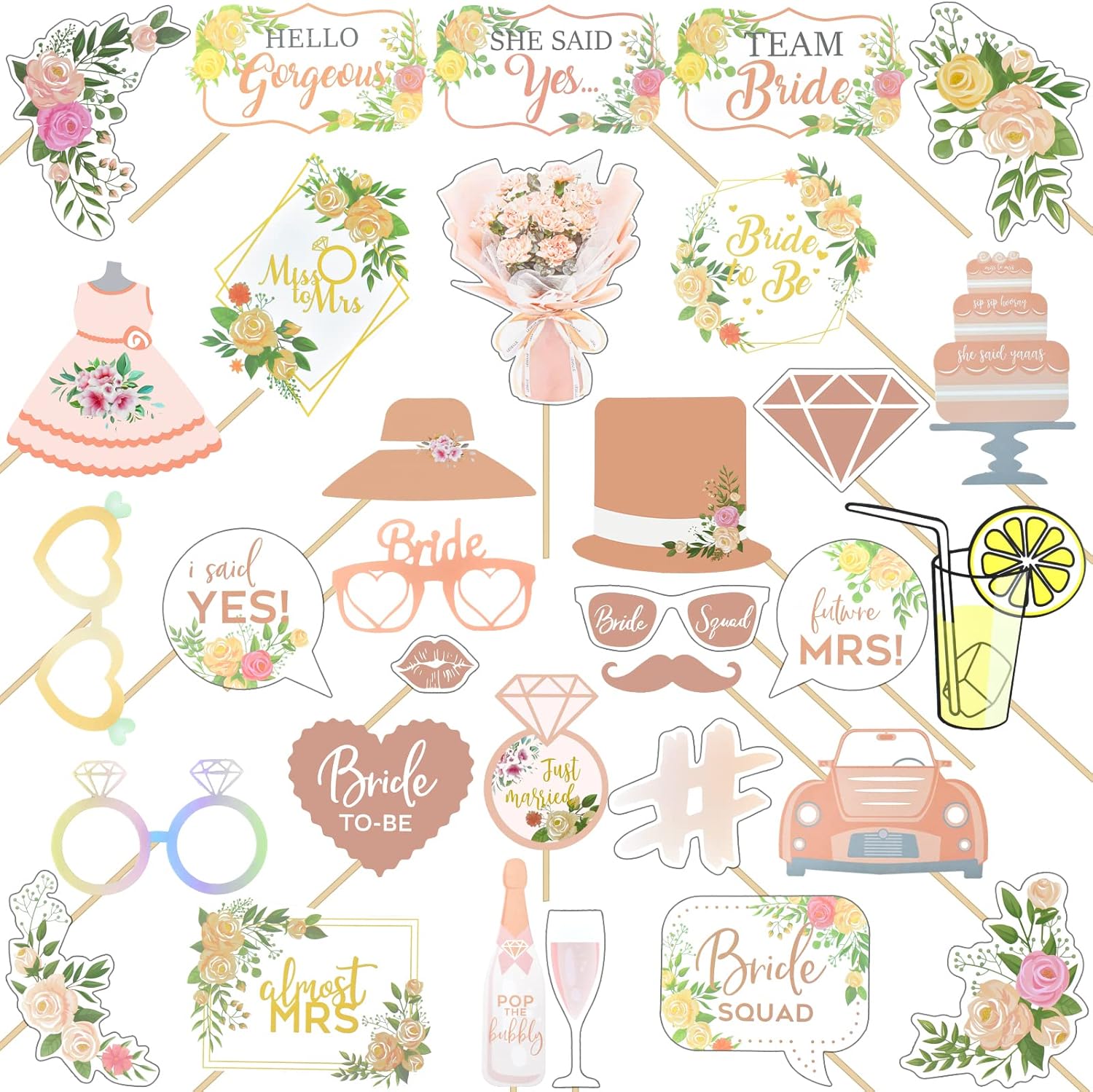 Amazon.com: Bridal Shower Photo Booth Props 32 Pcs - Wedding Photo ...