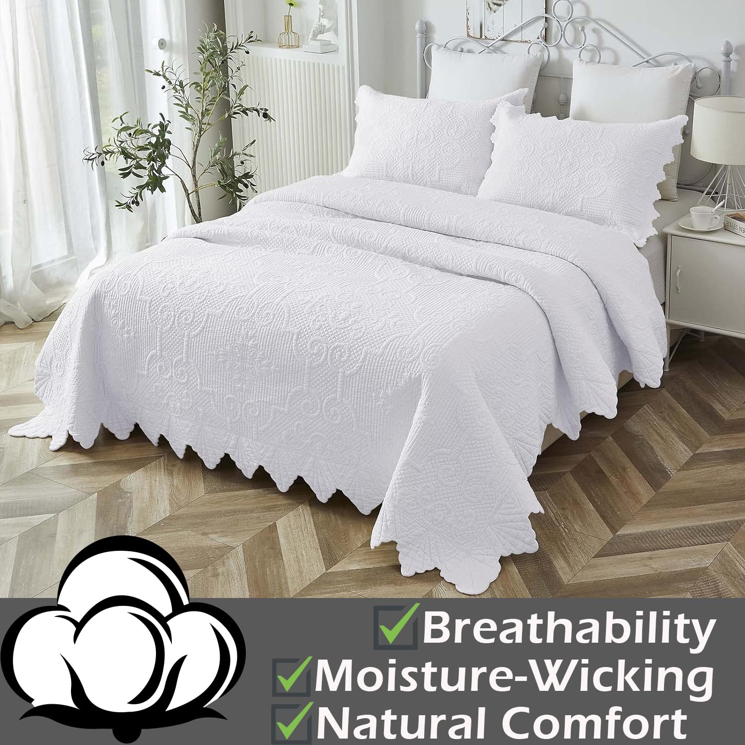 Victorian White Quilts Amazon.com: Tache Gray White Ogee Damask Quilt