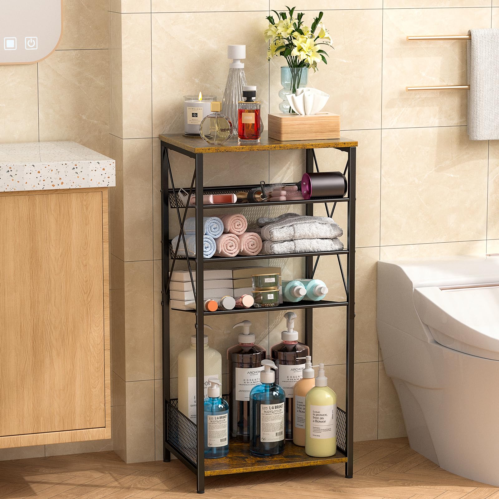 Amazon.com: ThreeHio 5 Tier Bathroom Storage Shelf, Bathroom Standing ...
