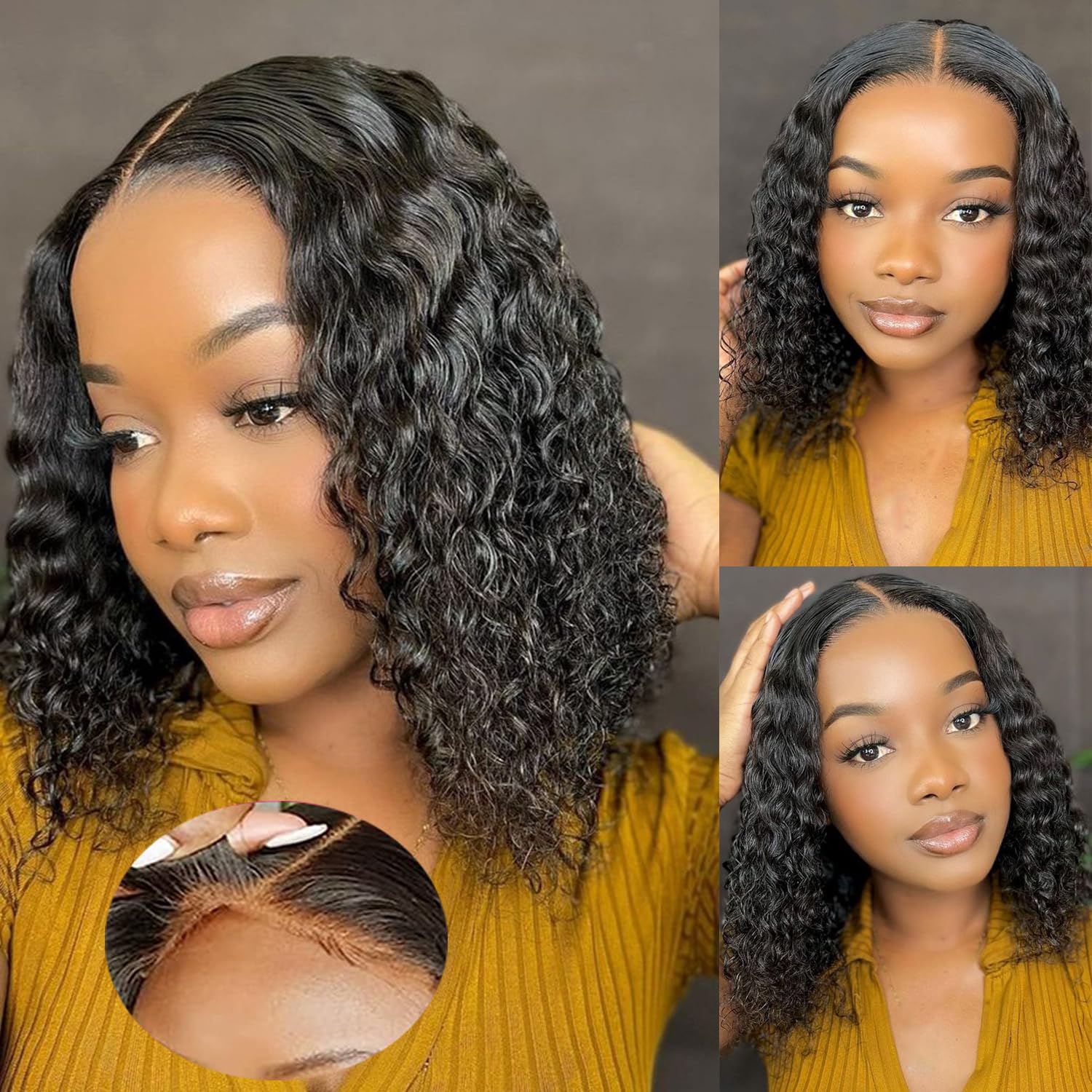 Wear and Go Glueless Wig Human Hair Pre plucked Pre Cut Deep Wave Bob ...