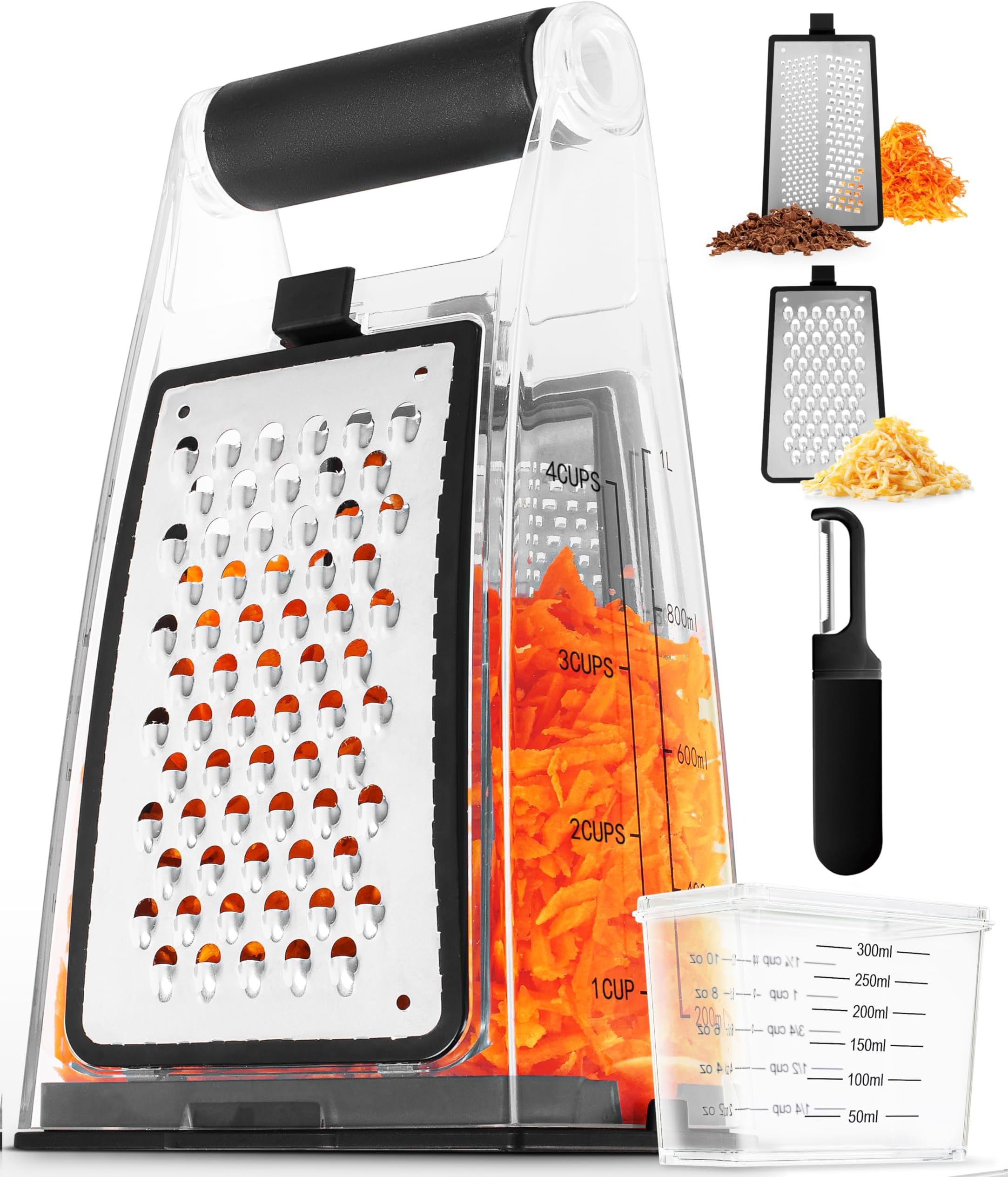 Amazon.com: NACOLUS Cheese Grater with Container,5 In 1 Vegetable ...