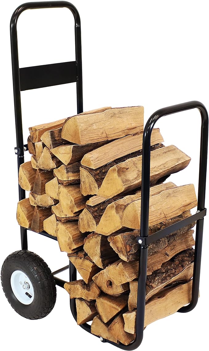 Amazon.com : Sunnydaze Outdoor Firewood Carrier Log Dolly - Wood Cart ...