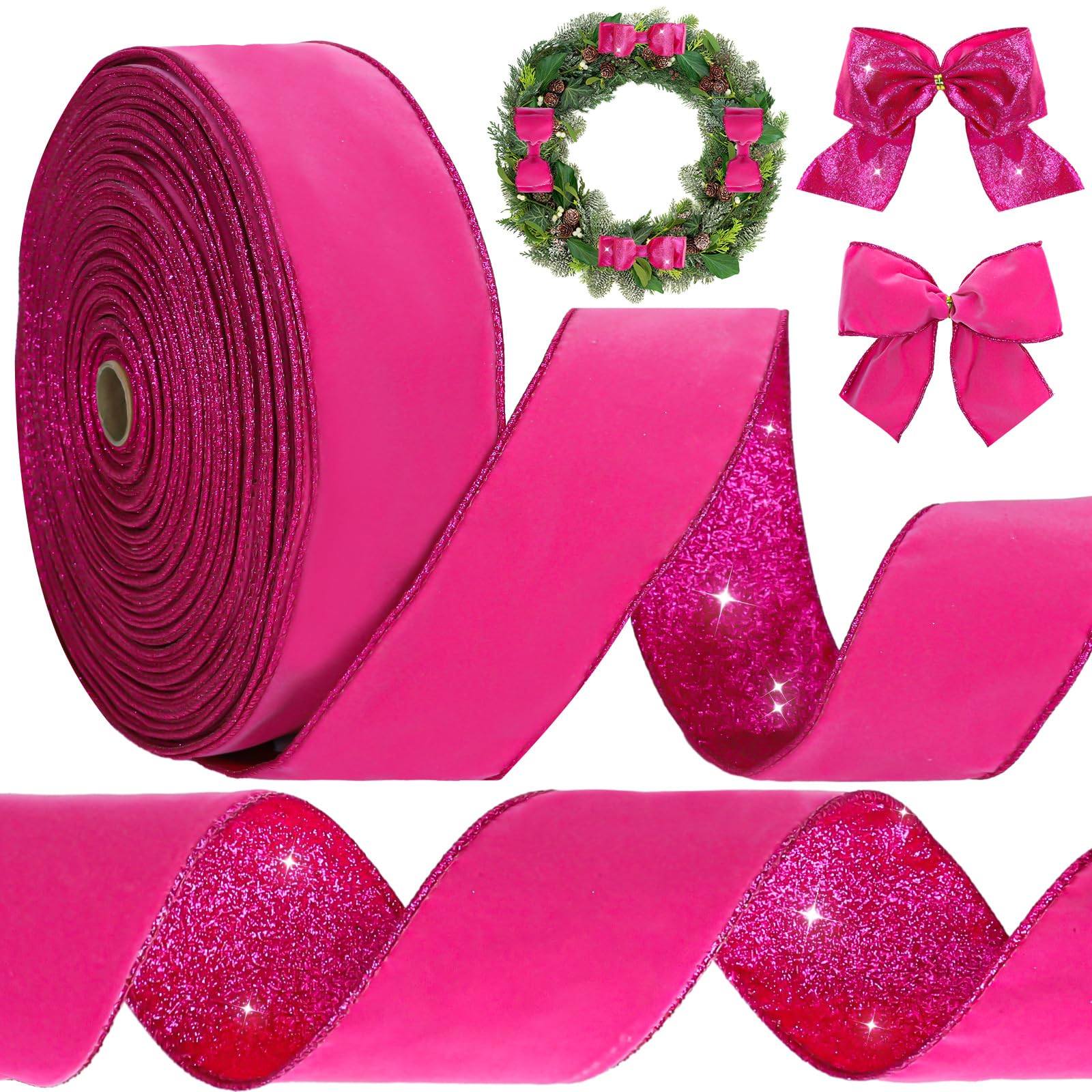 Amazon.com: JarThenaAMCS Hot Pink Velvet Wired Edge Ribbon 2.5 Inch 60 ...