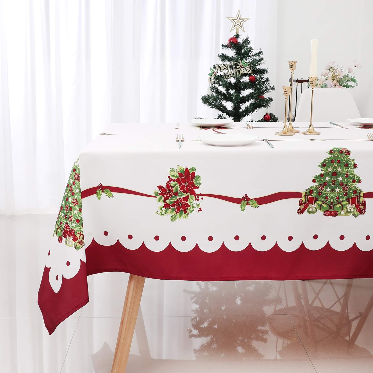 Amazon.com: Wekwch Christmas Tree Print Tablecloth Rectangle Water ...