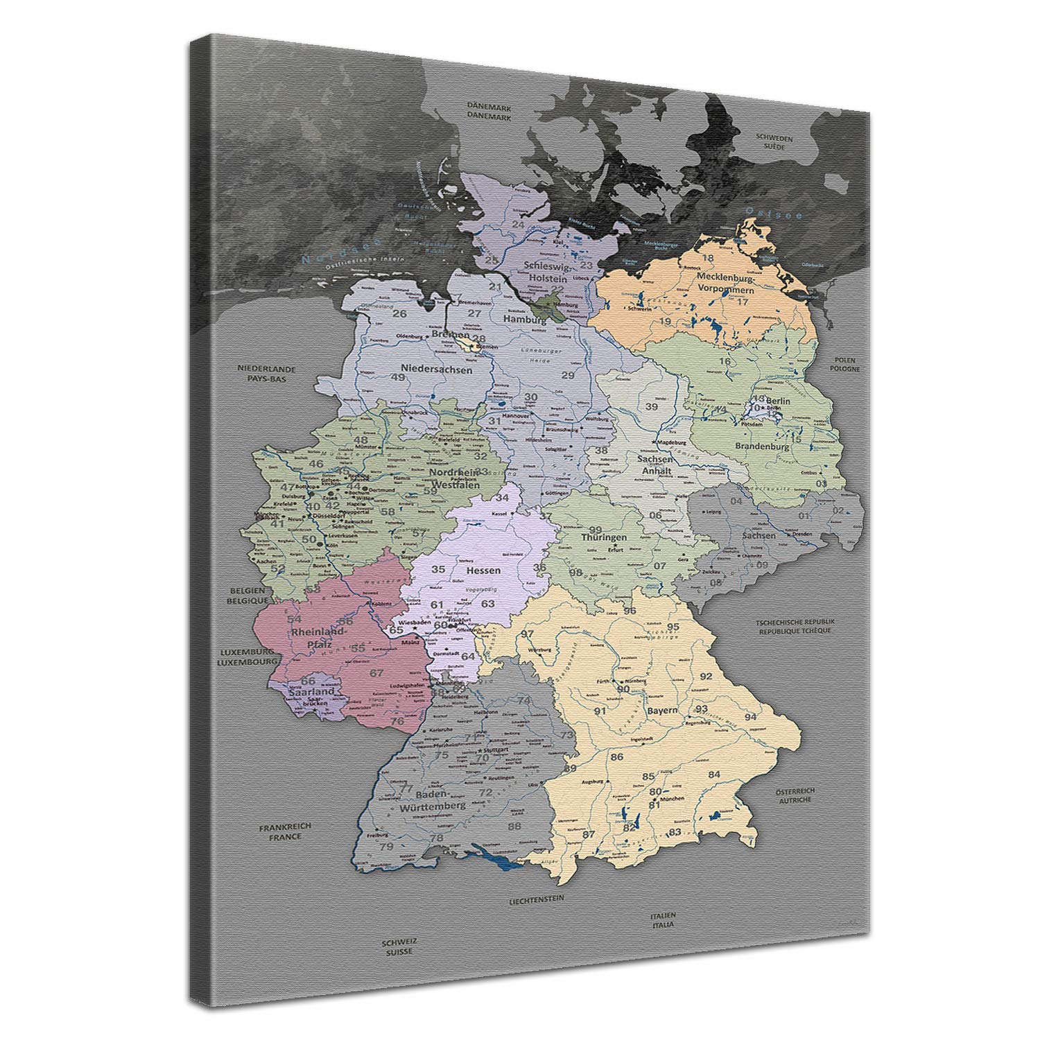 LanaKK – Deutschlandkarte Leinwandbild „Deutschlandkarte Edelgrau ...