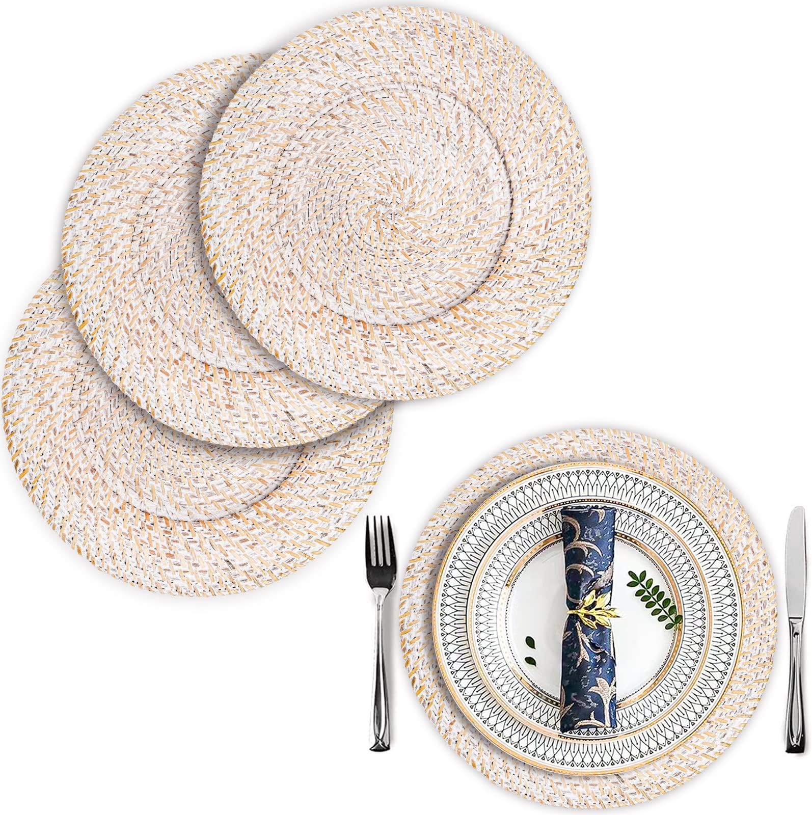 Amazon.com | Nicunom 4 Pack Premium Rattan Charger Plates, 13 Inch ...