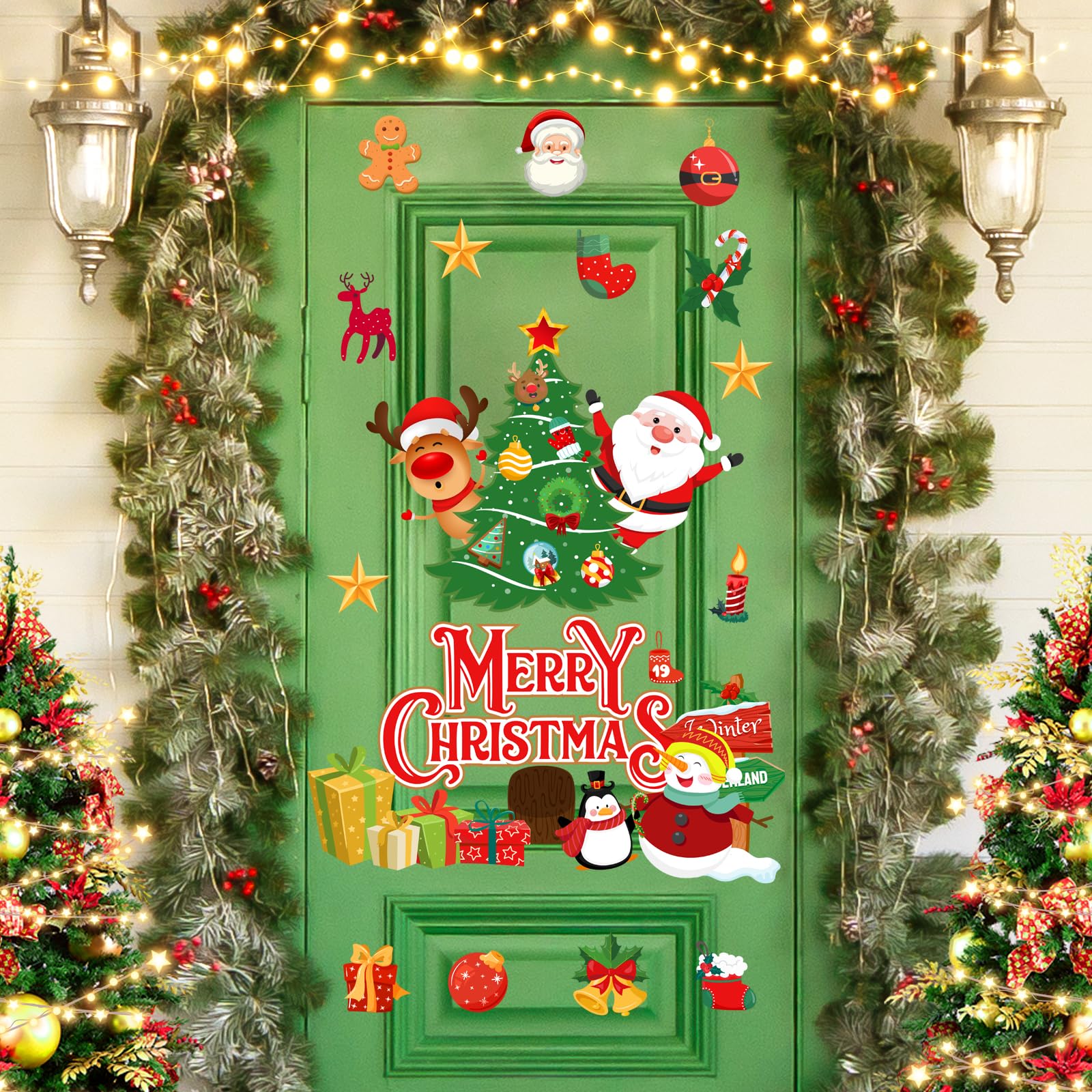Amazon.com: 4 Sheet Christmas Door Stickers Decorations Large Christmas ...