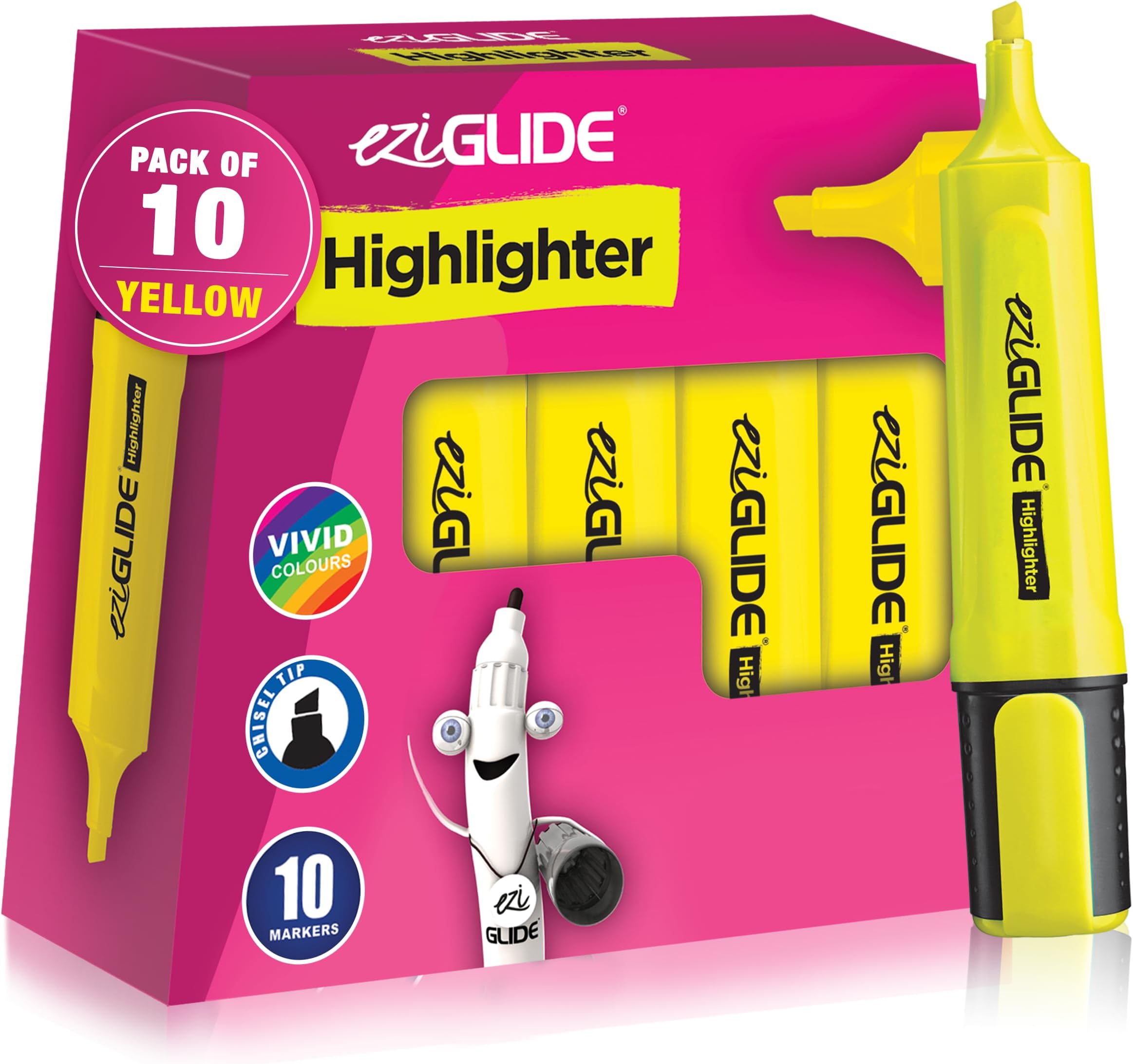 Eziglide 10-Pack Yellow Highlighters – Chisel Tip Highlighter Pens (1-4 ...