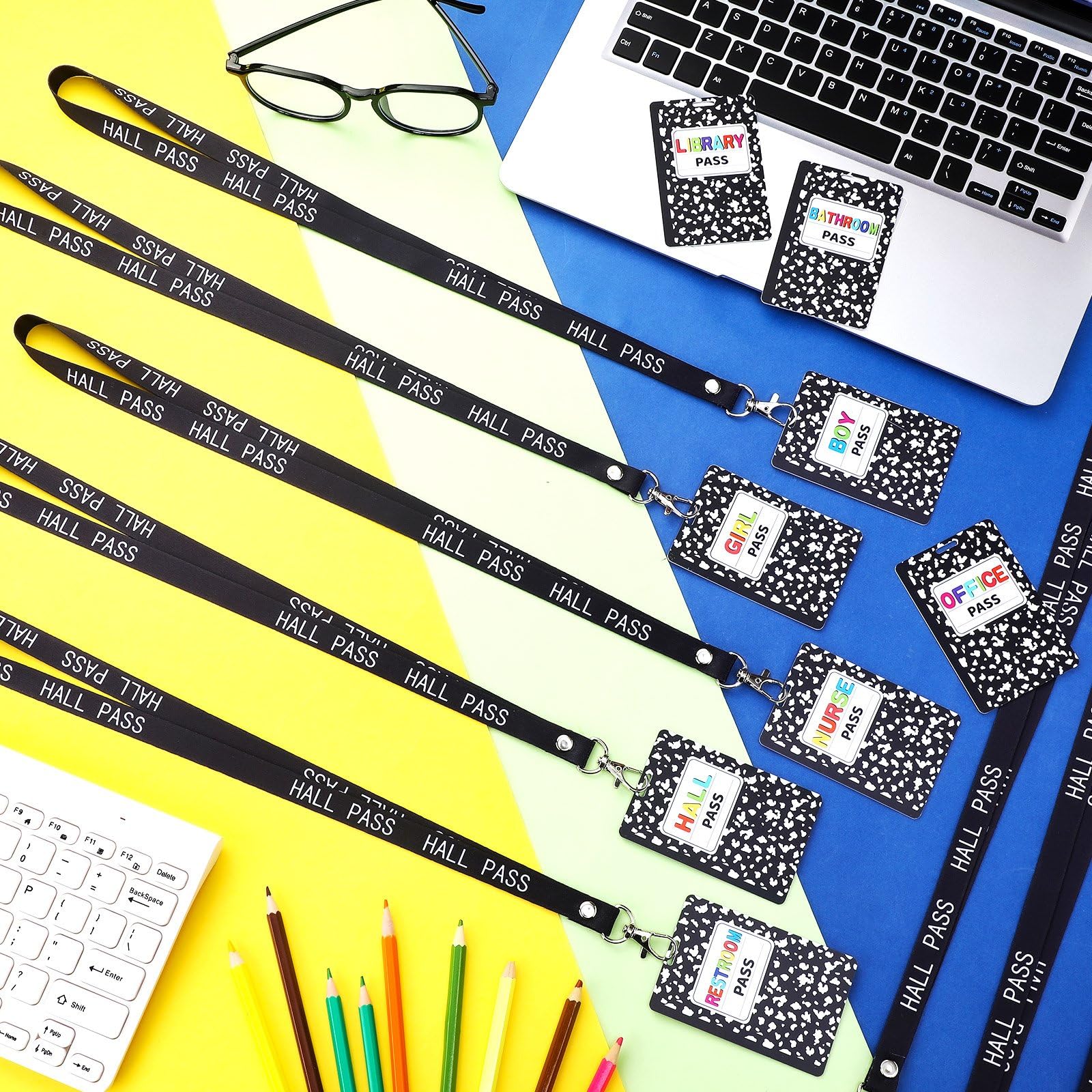 Snapklik.com : Fuyoooo 16 Pcs PVC Hall Pass Lanyards Unbreakable Hall ...