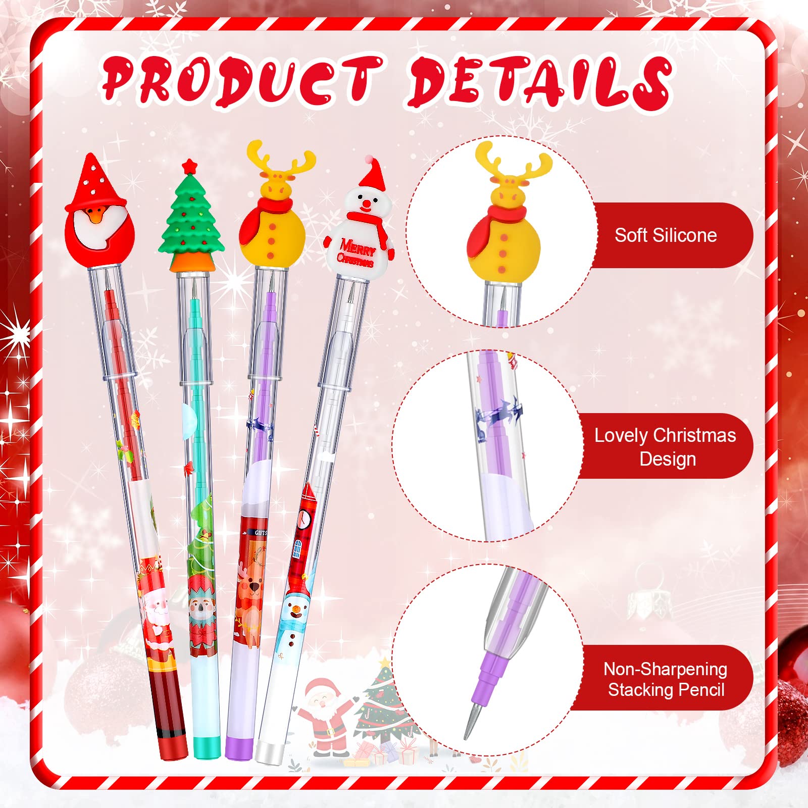Santa Pencils Zonon Christmas Pencils Christmas Multi Point Stackable ...