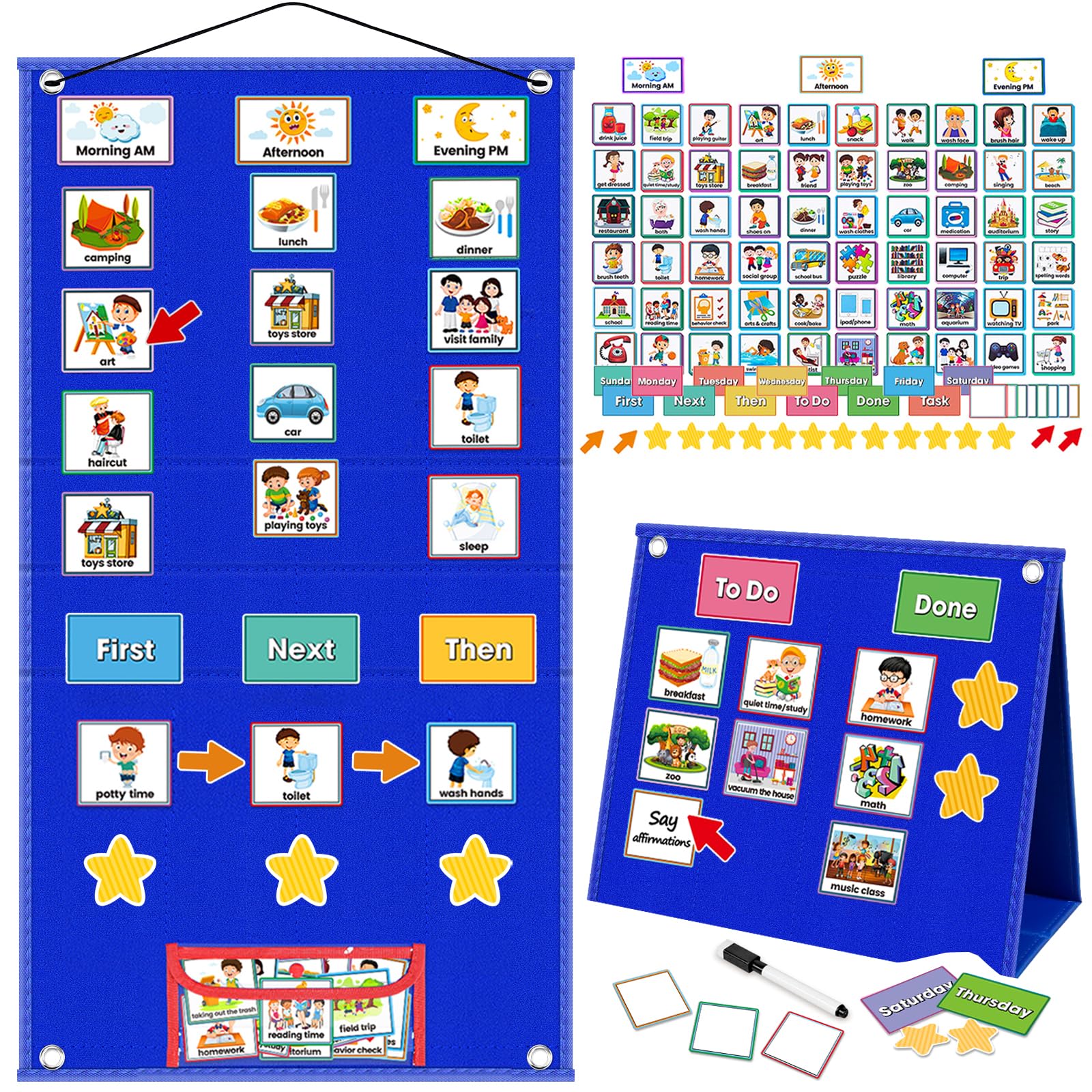 Visual Routine Board For Kids 12-Piece Reusable Dry Erase Schedule ...