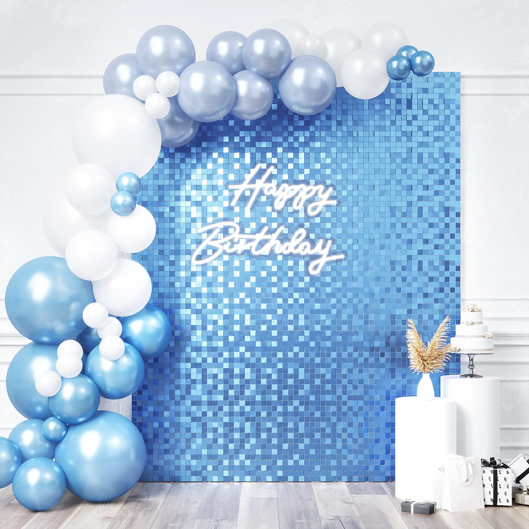 HOUSE OF PARTY Satin Shimmer Wall Backdrop - Pack of 24 Sky Blue Square ...