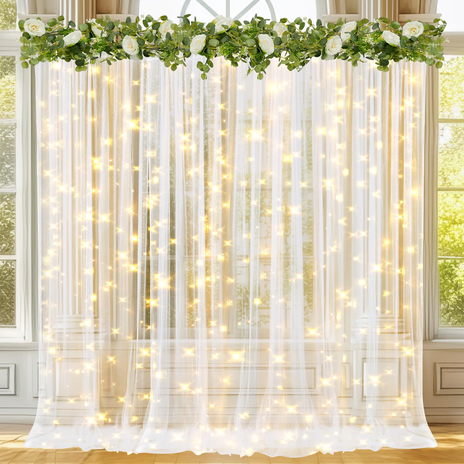 Amazon.com : Mindsoft 2 Panels Wedding Tulle Backdrop Curtain with ...