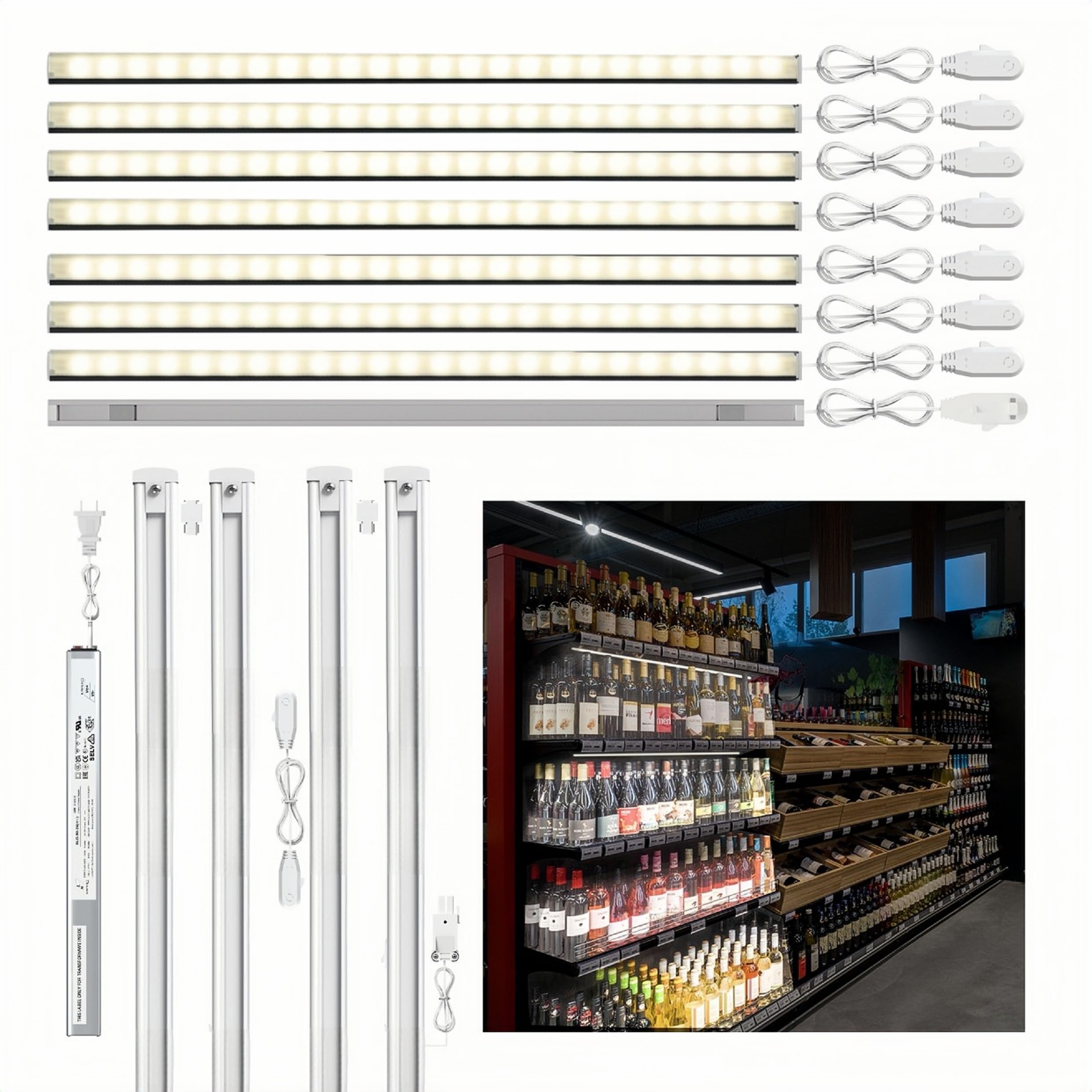 TITATEC Gondola Shelving Lights 36" kit with 8 pcs 4200K Natural White ...