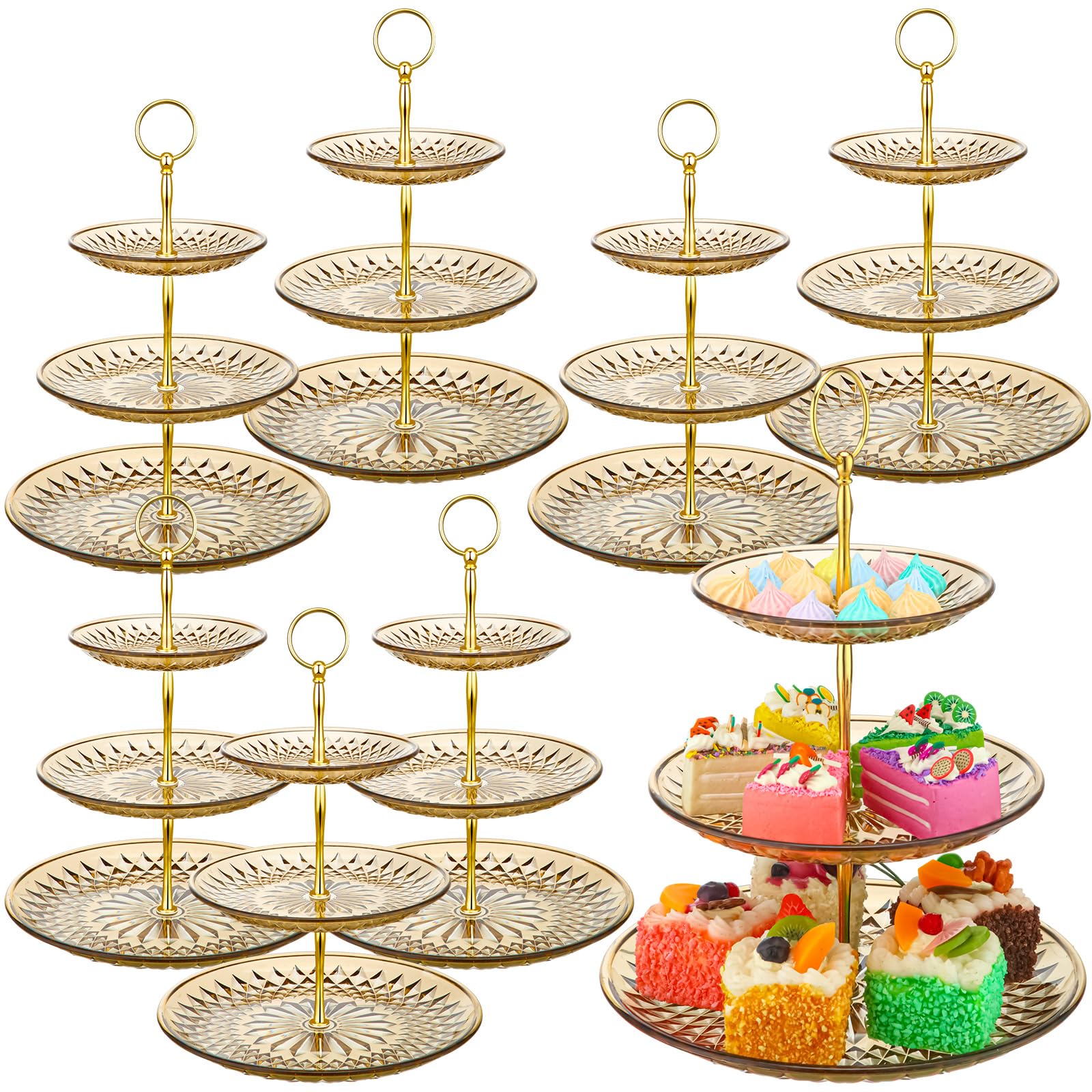 Amazon.com | Patelai 8 Packs 3 Tier Crystal Acrylic Clear Cake Stand with Gold Round Holder ...