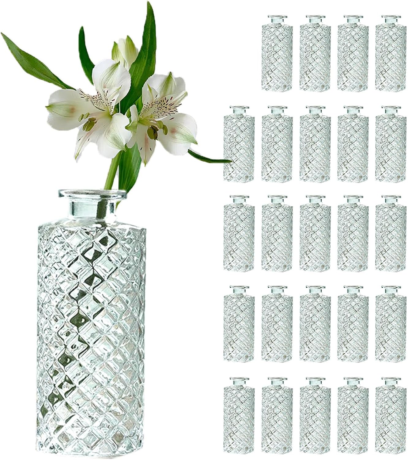 Amazon.com: Glass Bud Vase with Diamond Pattern Surface Mini Bud Vases ...