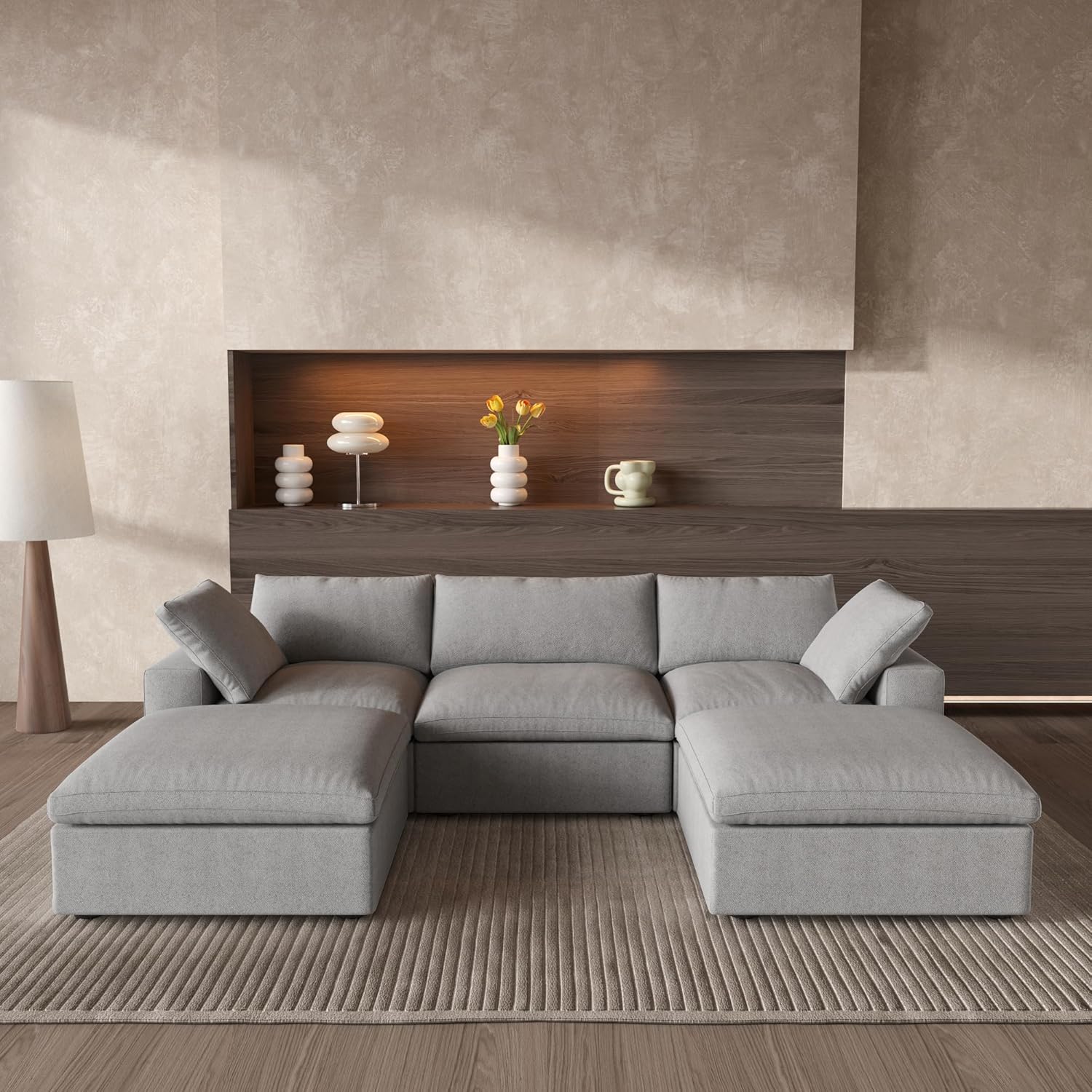 Amazon.com: WJShome 118.02" Cloud Couch,Modular Sectional Sofa with 2 Storage Ottomans, U Shaped ...