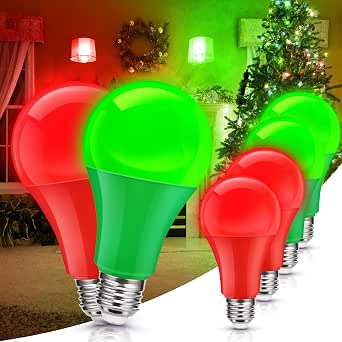 LEDERA Red and Green Light Bulbs 6 Pack, A19 LED Christmas Light Bulbs ...