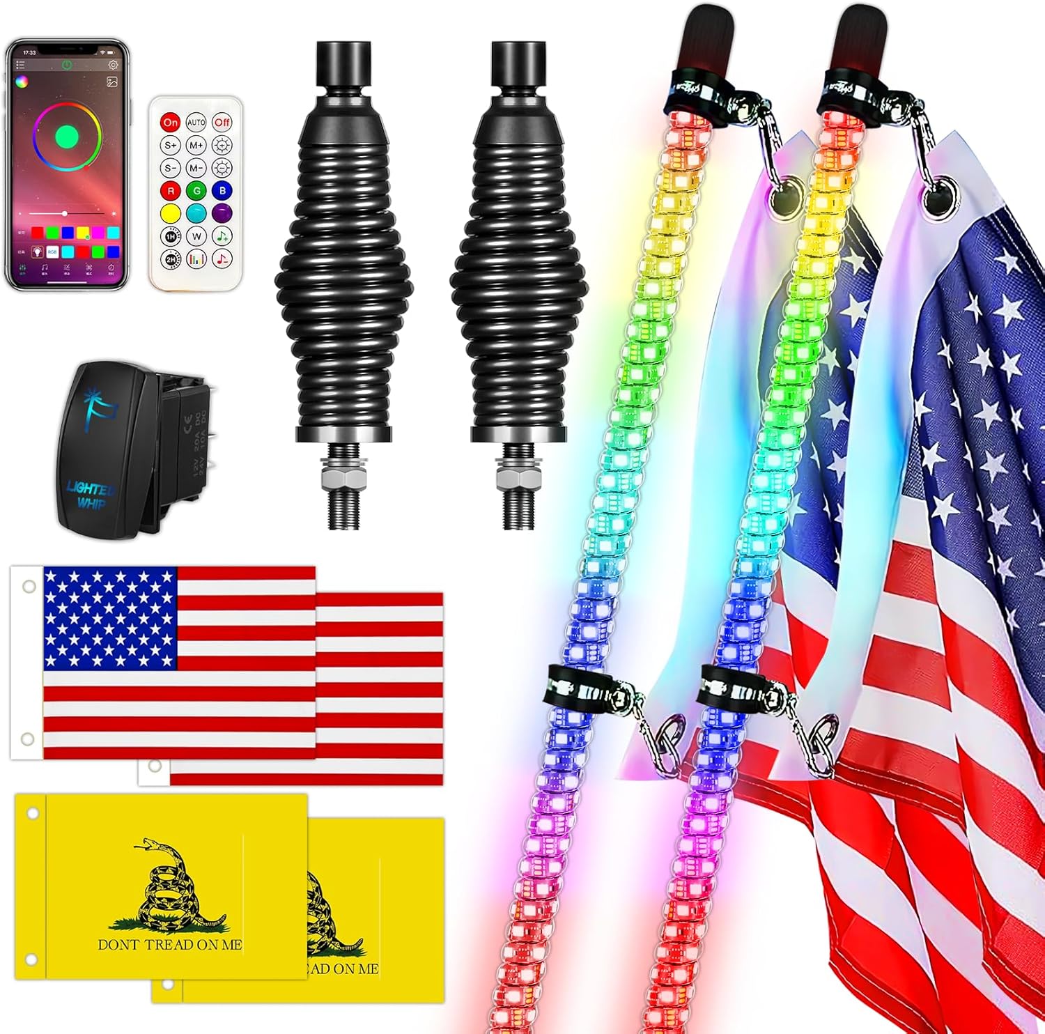 Amazon.com: Rusrb8n 2PCS 4FT Whip Lights with Spring Base & Rocker ...