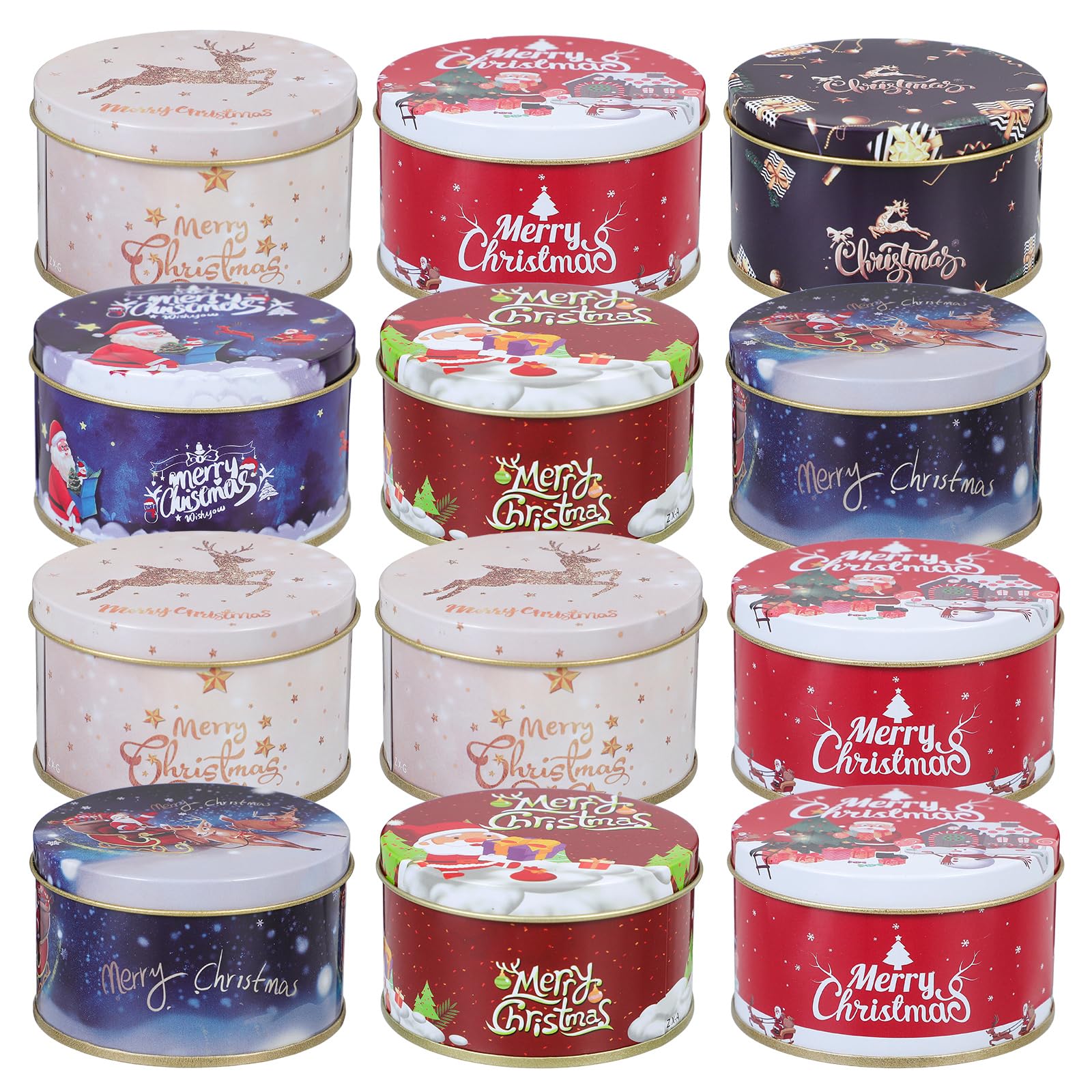 Amazon.com: DOITOOL 12 Pcs Christmas Cookie Tin with Lids,Round Metal ...