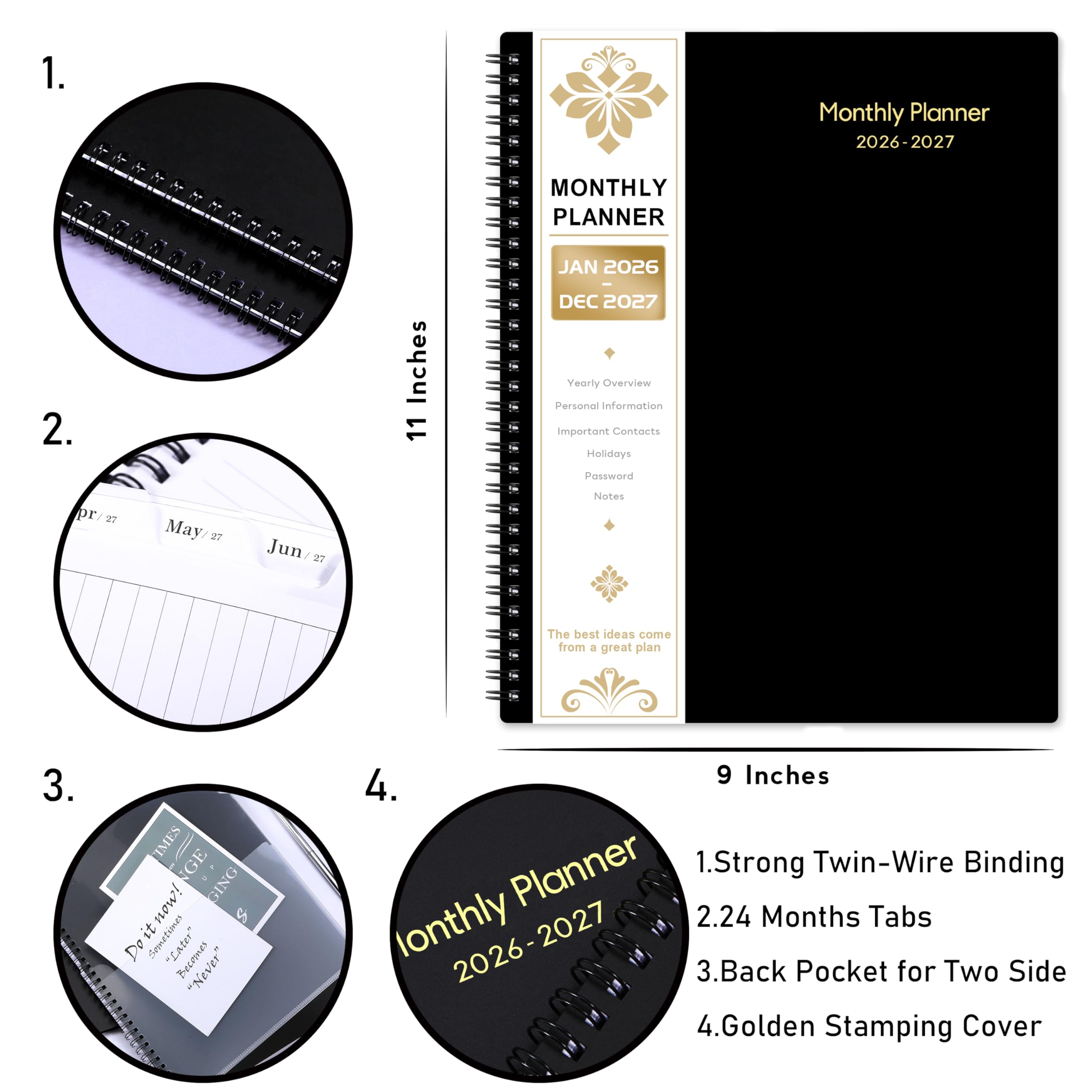 Monthly Planner 2026-2027 - 2 Year Calendar With Tabs, Back Pocket ...