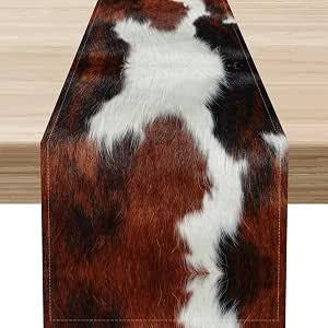 Amazon.com: Cow Print Table Runner, Retro Brown Aztec Western Style ...