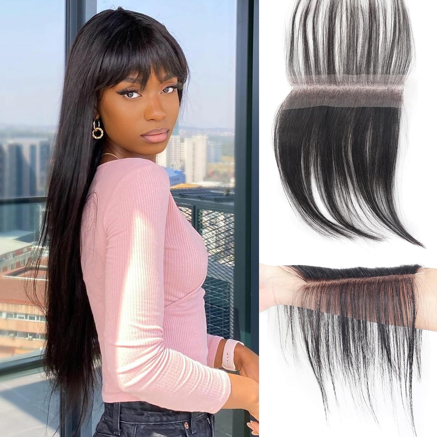 Amazon.com : HD Transparent Lace Bangs with Baby Hairline – 6x1 ...