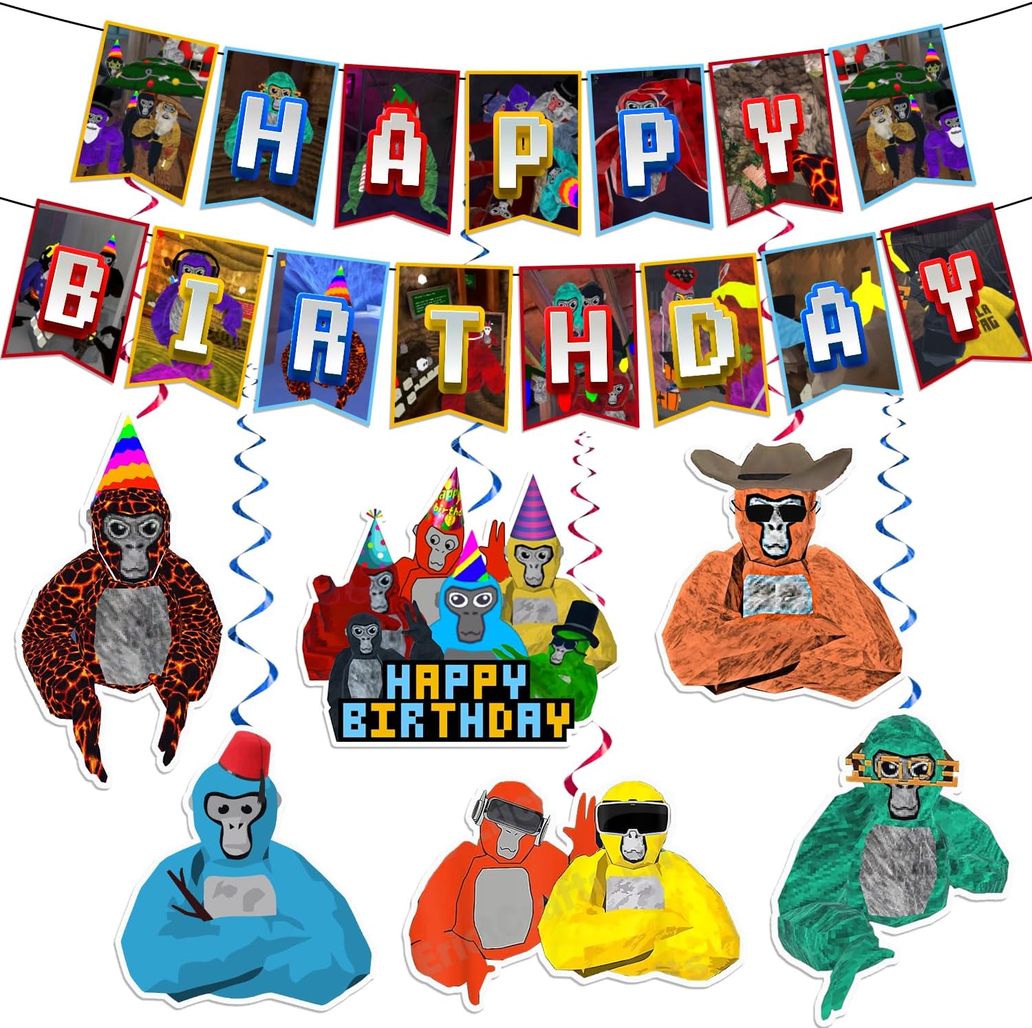 Amazon.com: Cartoon Gorilla Game Theme Banner for Birthday Party ...