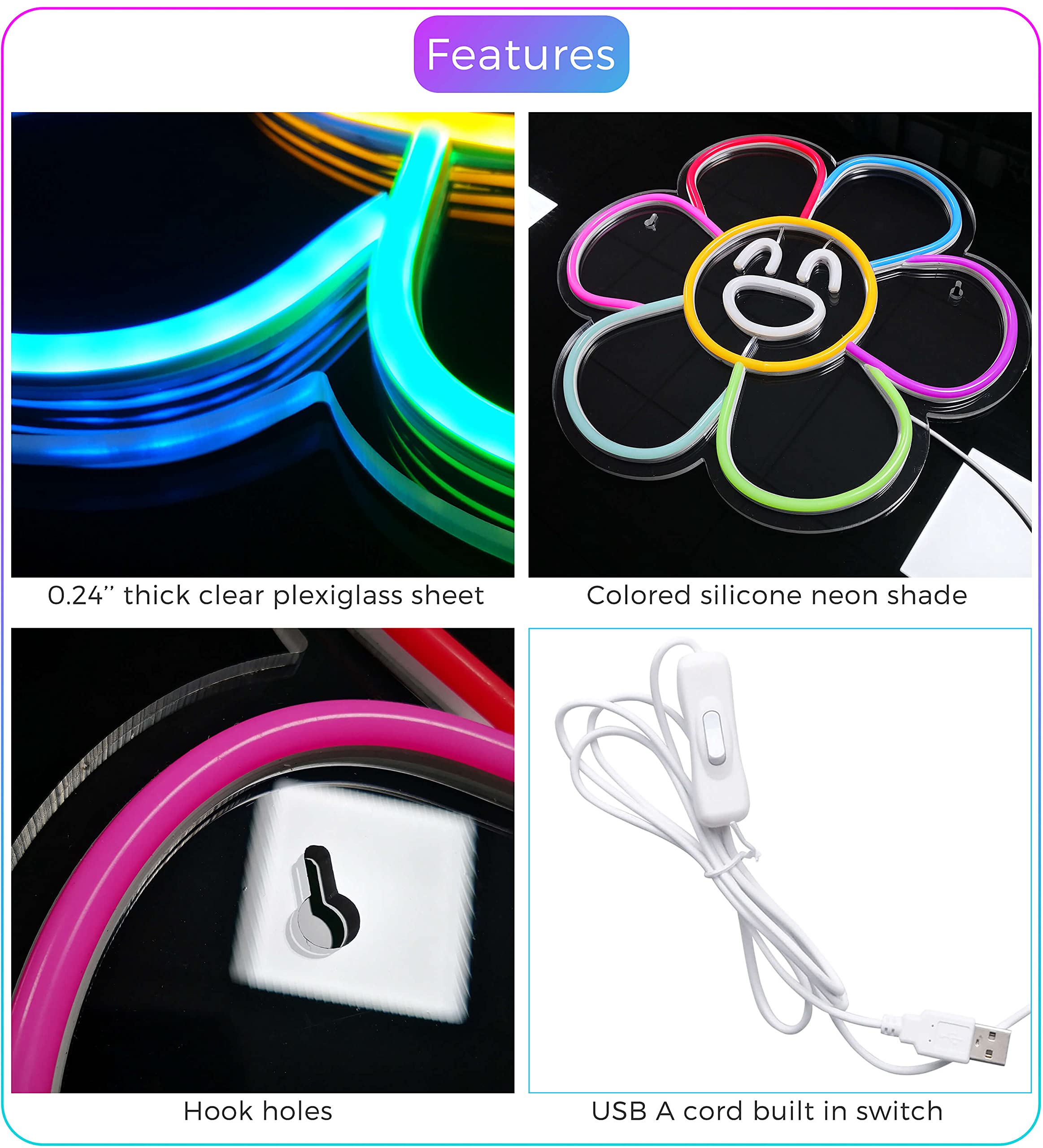 Buy Smiley Face Sunflower Neon Sign Light LED Smiley Face Gifts Light ...