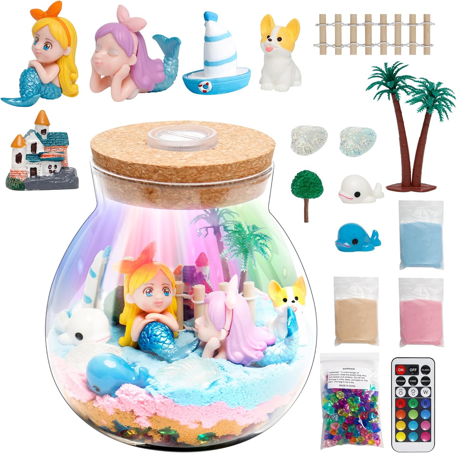 Amazon.com: Kiditos Arts&Crafts Light Up Mermaid Terrarium DIY Toy Kit ...