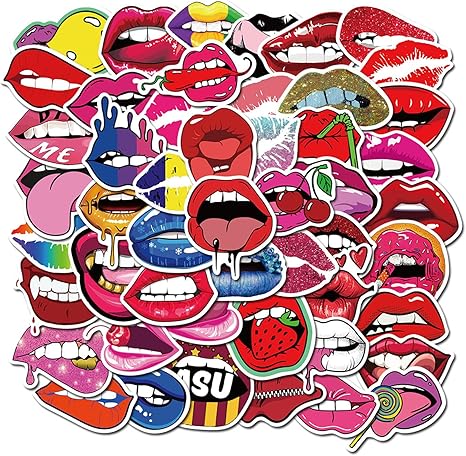 Amazon.com: 50Pcs Rred Sexy Lips Stickers, Waterproof Scrapbook Kiss ...