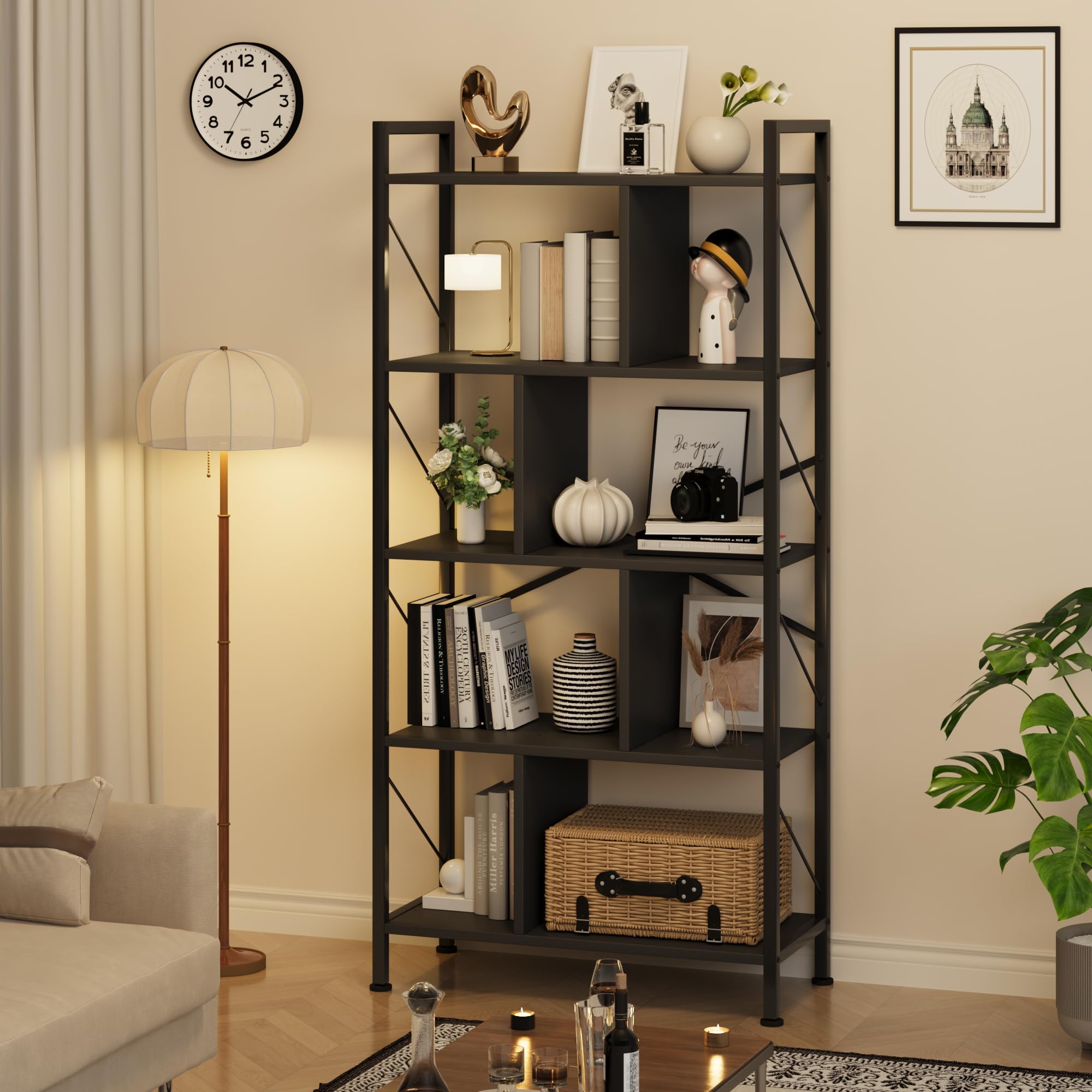 Amazon.com: IDEALHOUSE 5 Tier Bookshelf with Storage, 61 Inch Tall ...