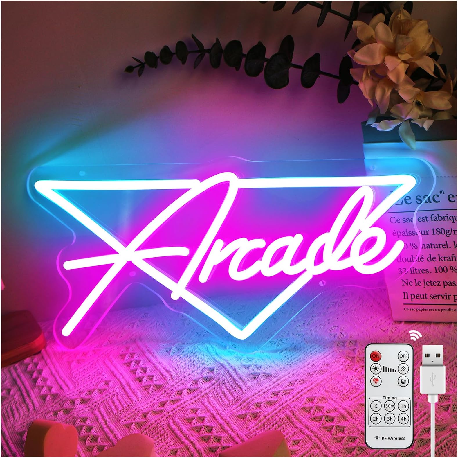 Amazon.com : Arcade Double-Sided Marquee Sign With Neon Print And LED ...