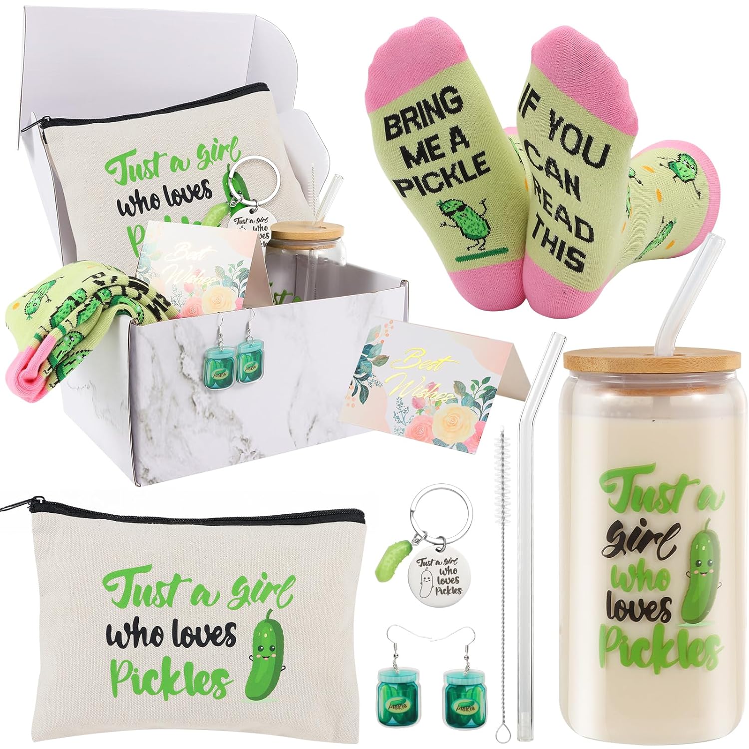 Amazon.com: 6 Pieces Pickle Gifts Set Pickle Lovers 16oz Glass Cups ...