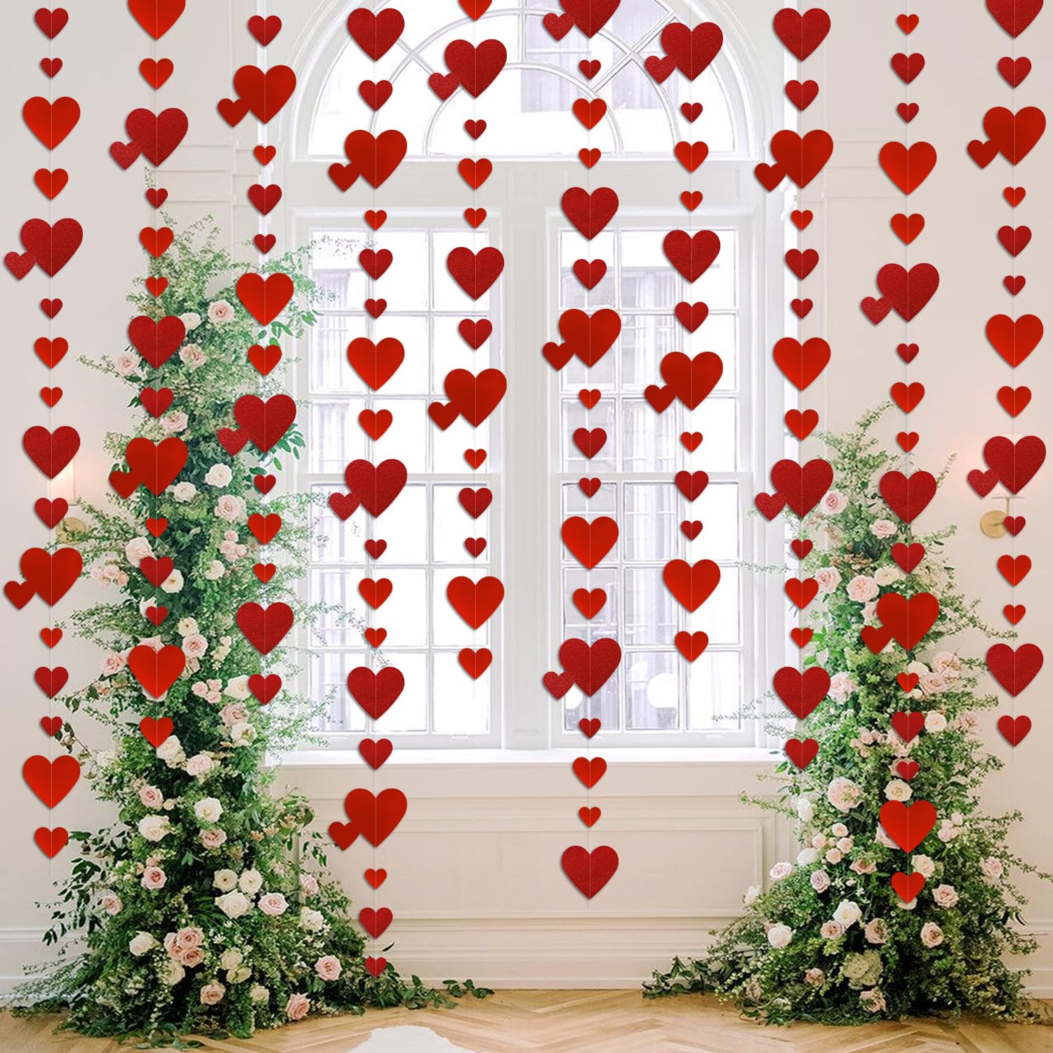 Amazon.com: DERAYEE Valentine's Day Red Heart Garland, 2 Pcs Glitter ...