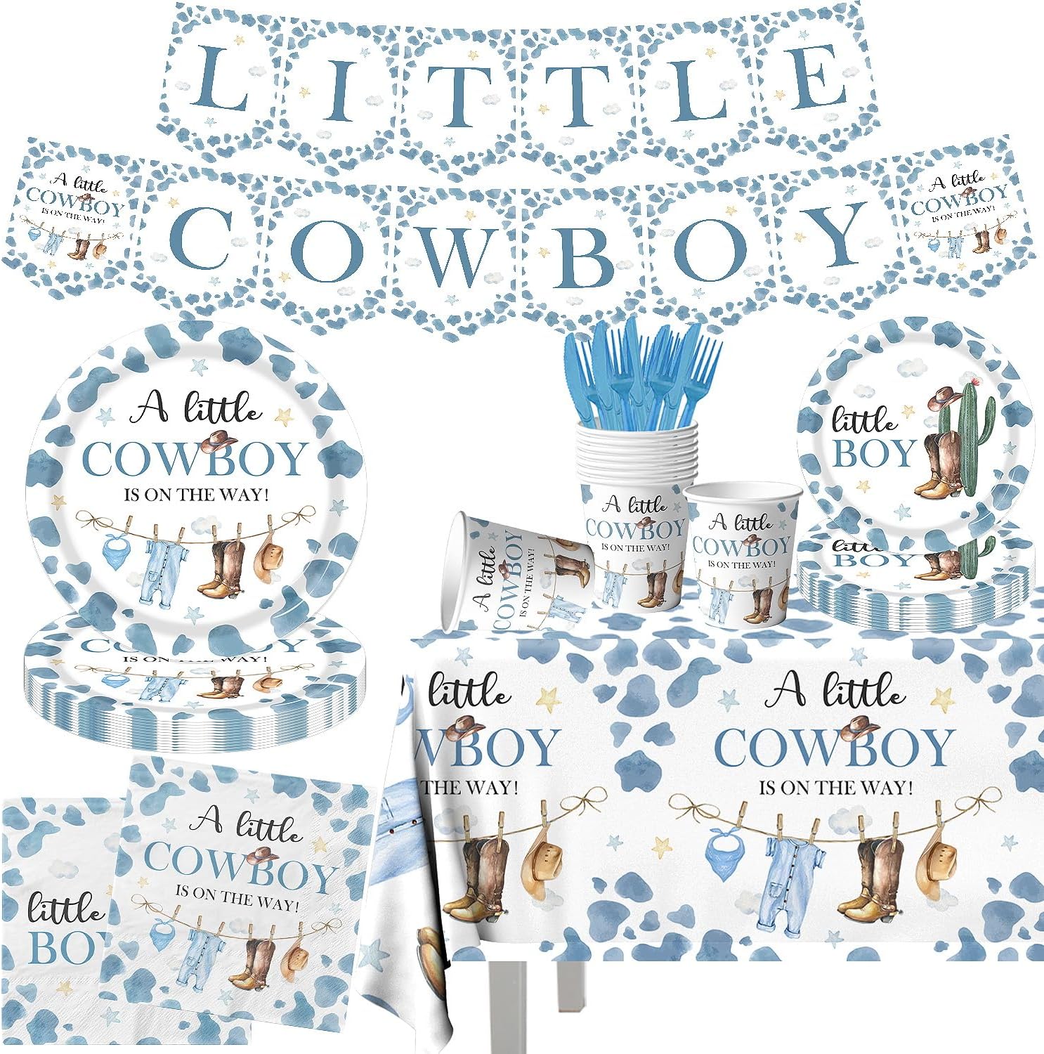 Amazon.com: 161pcs Cowboy Baby Shower Decorations Include Plates and ...