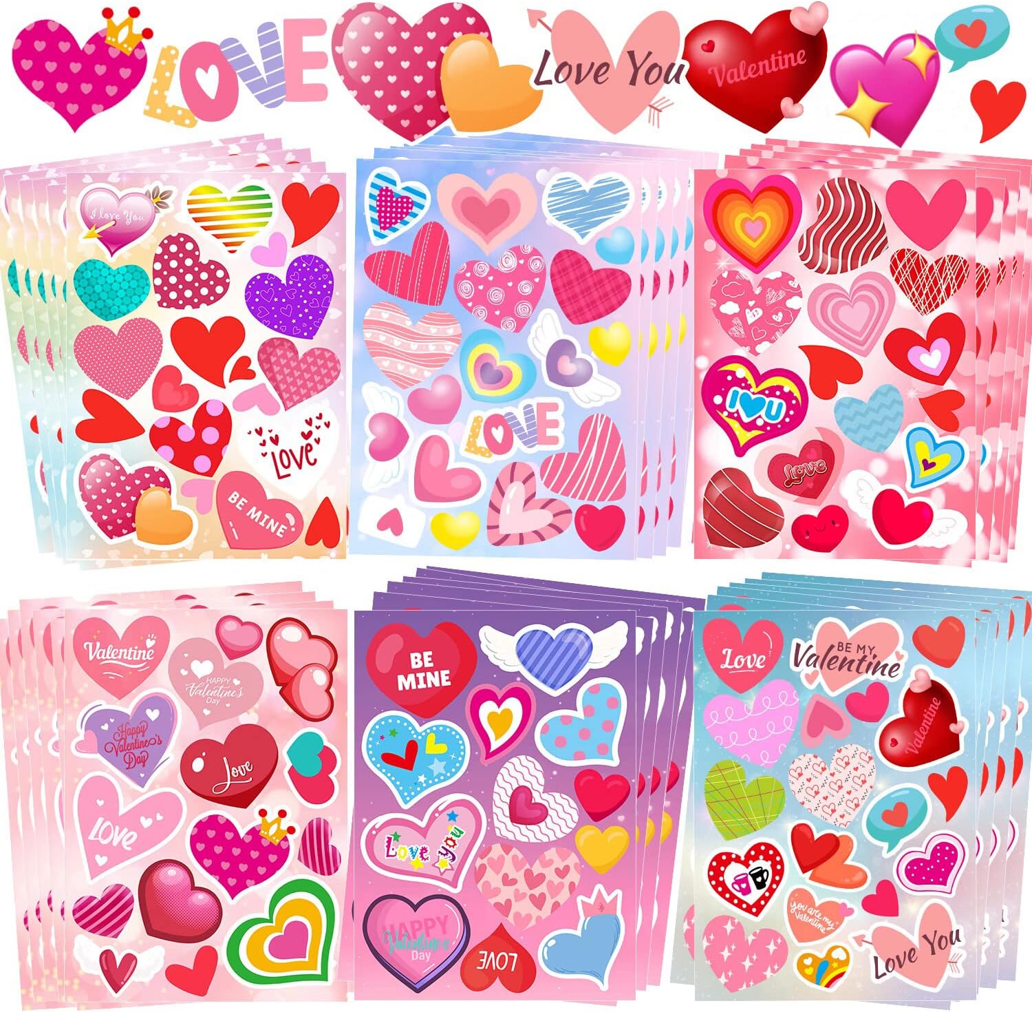 Amazon.com: KARSLORA 30 Sheets Valentine Stickers, 490PCS Heart ...