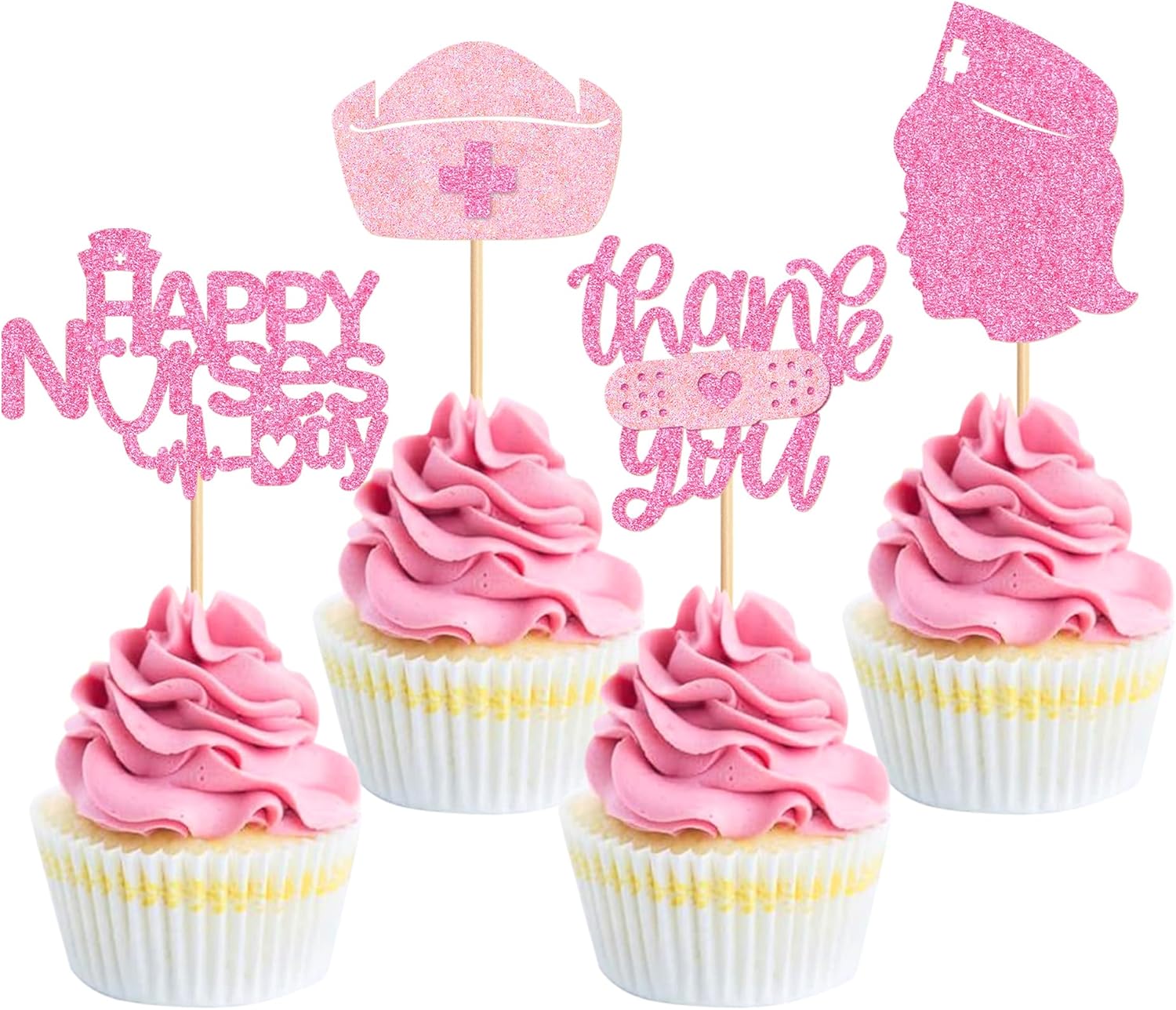 Amazon.com: Ercadio 24Pcs Happy Nurses' Day Cupcake Toppers Glitter ...