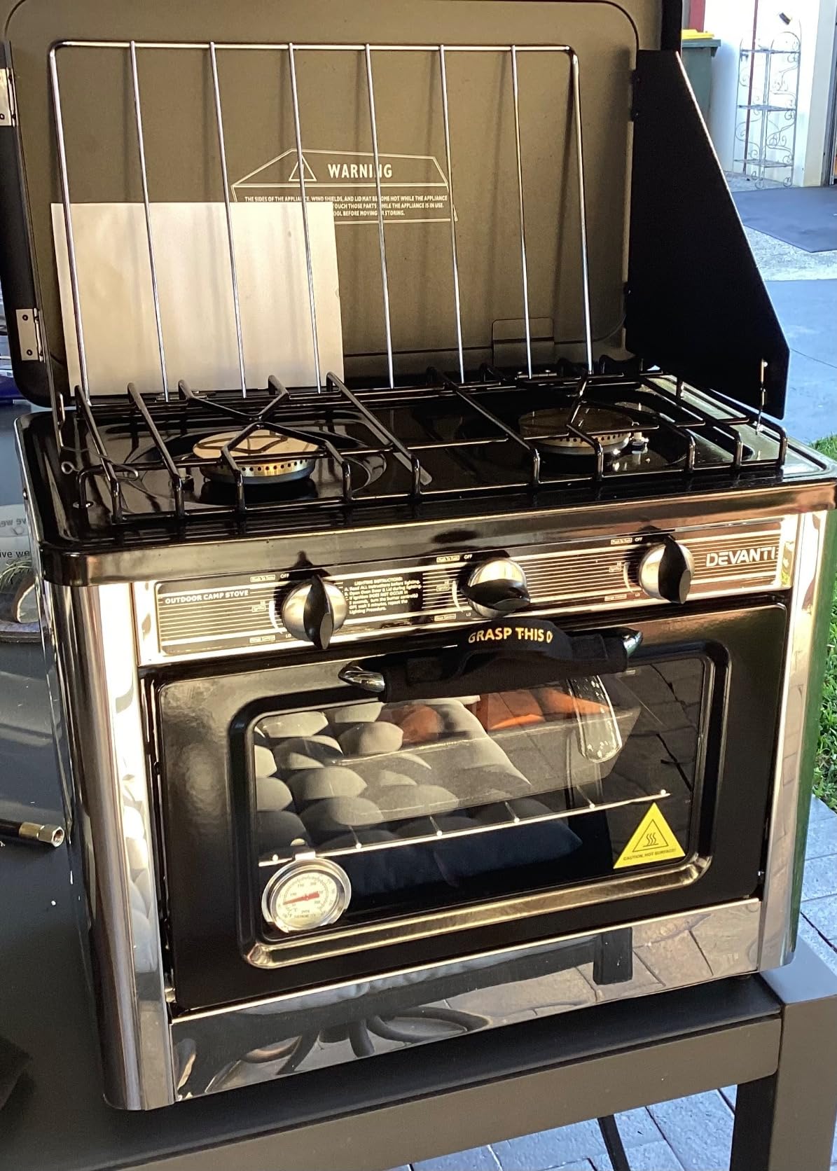 Devanti Portable Gas Oven, 2 Burner Camping Stove Benchtop Ovens Baking ...